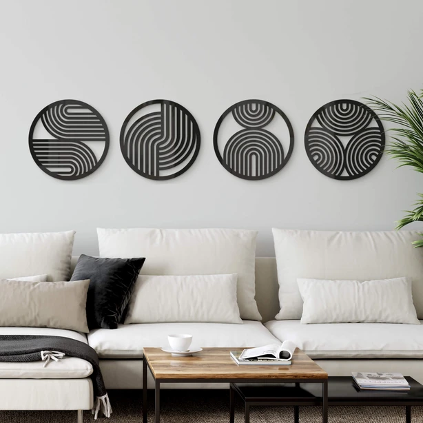 MDF-Deko Boho Regenbogen - runde geometrische Kunst (4er-Set) | wall-art.de