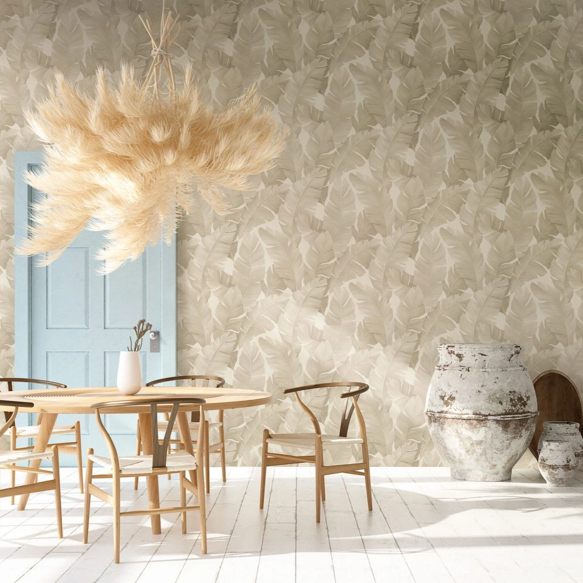Florale Tapete, Vliestapete beige | wall-art.de