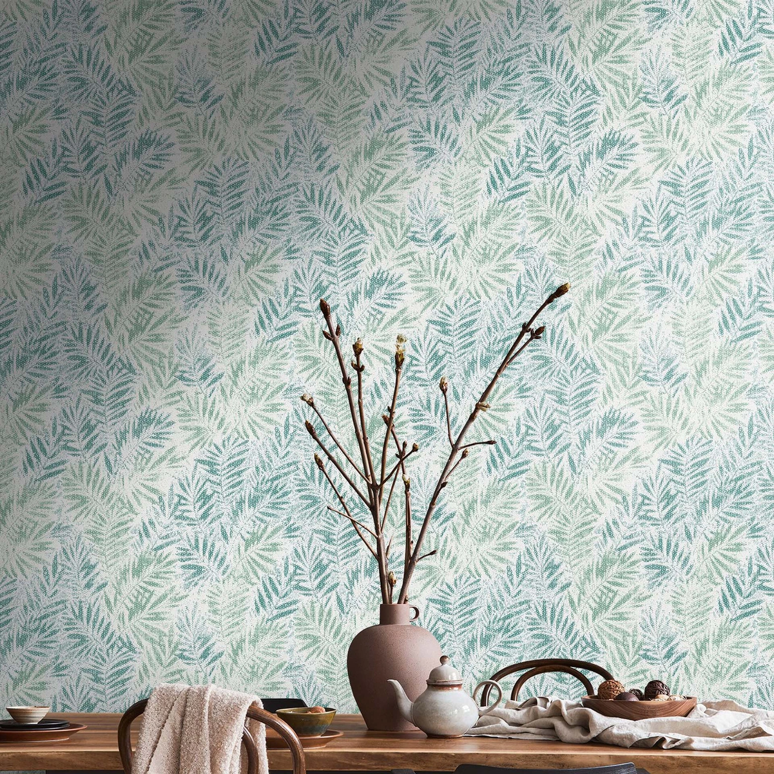 behang bladeren wit, groen - modern vliesbehang palmbladeren patroon ...