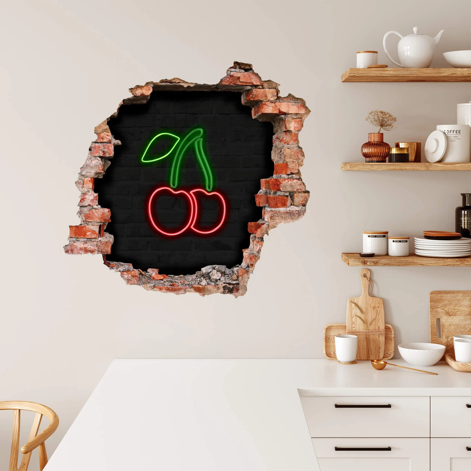 3D Wandtattoo Kirschen Neonlicht | wall-art.de