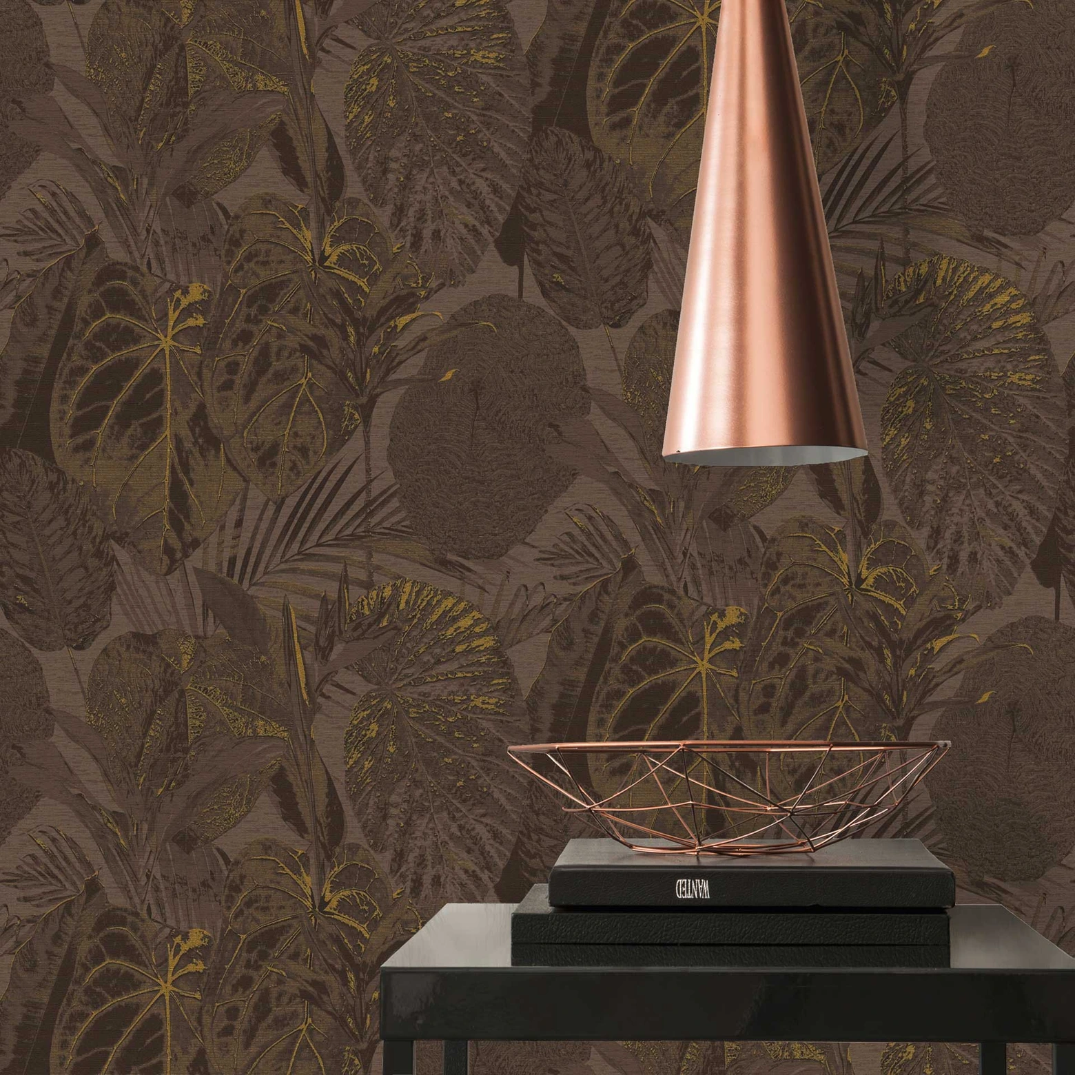 jungle vliesbehang toon op toon bruin zwart - bloemen behang met ...