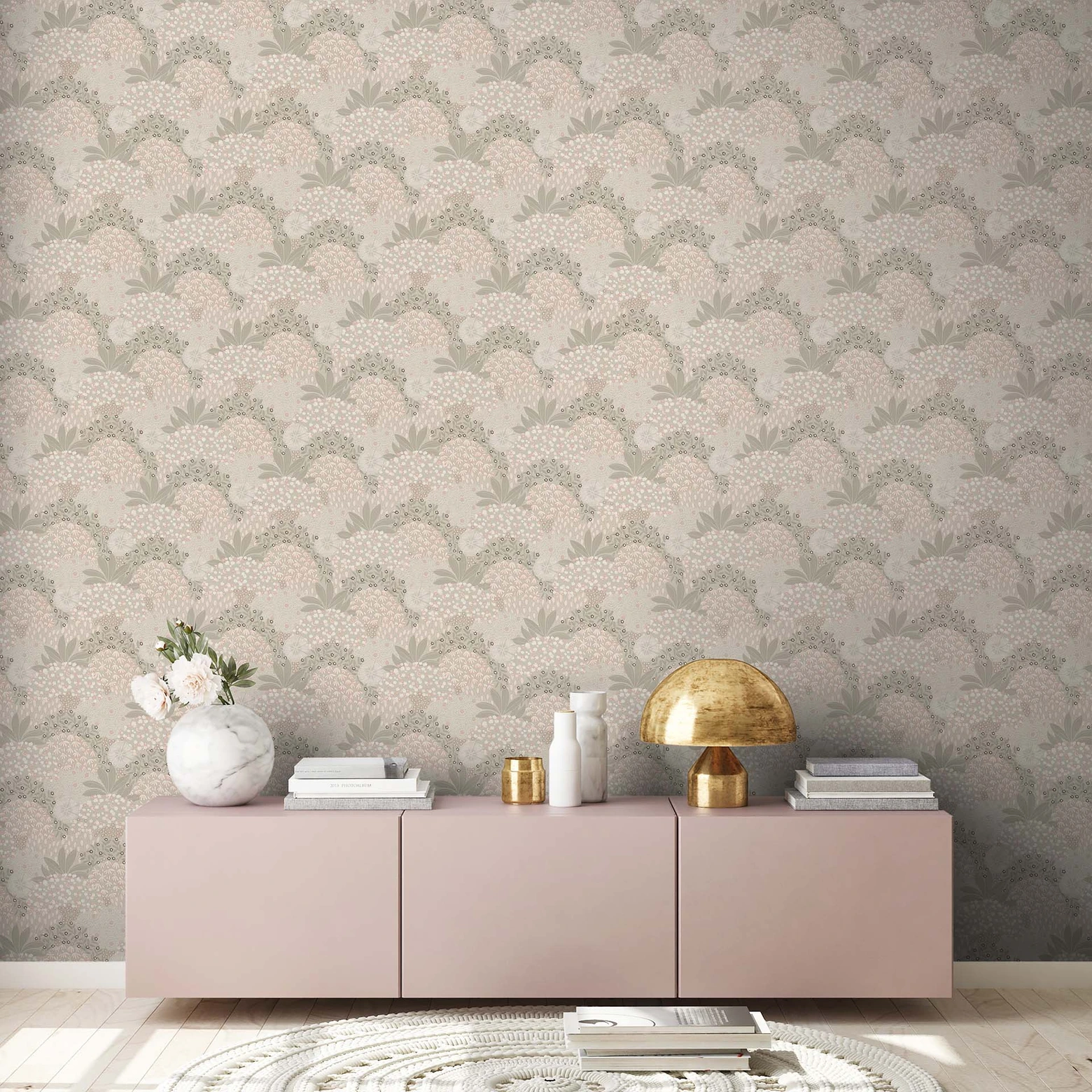 Florale Tapete mit Blumen und Blättern Beige - Natur Vliestapete ...