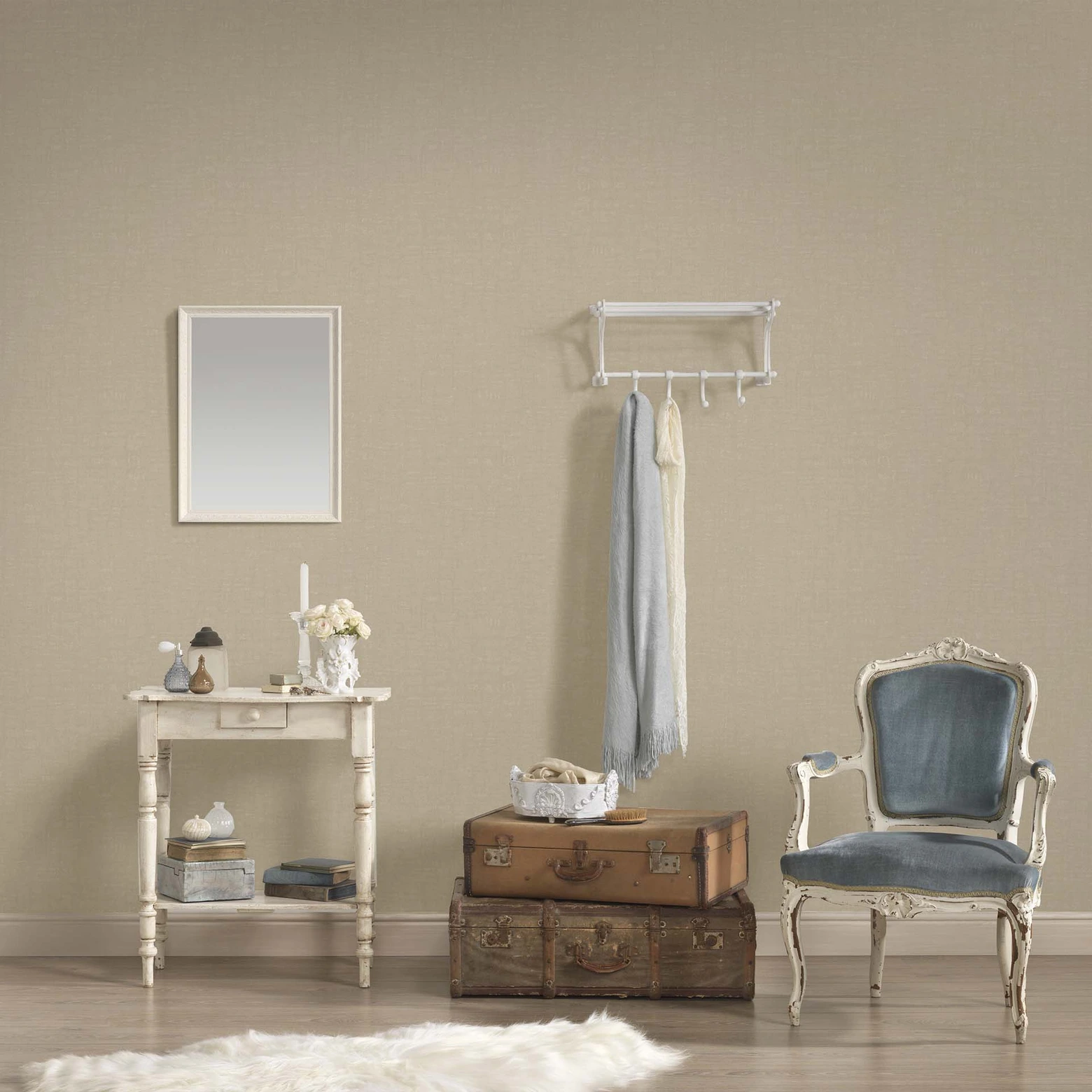 Greige Tapete Wohnzimmer - Vliestapete Beige einfarbig Küche | wall-art.de