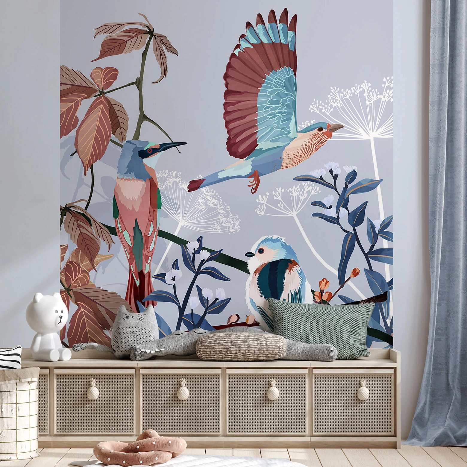 Fotobehang Goed Blauw - Vogels in de Winter | wall-art.nl