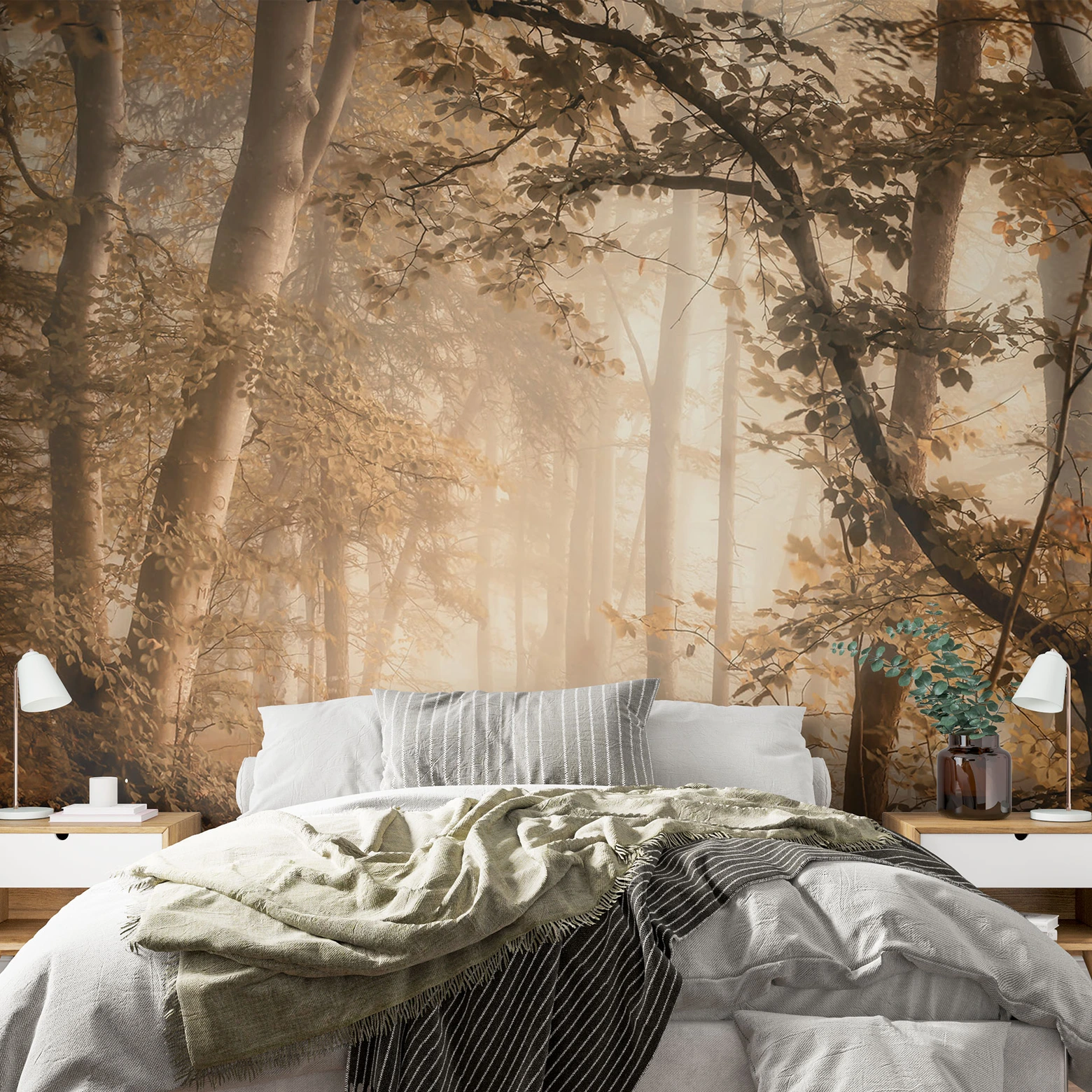 Fotobehang Bos in de ochtendmist - Maier | wall-art.nl