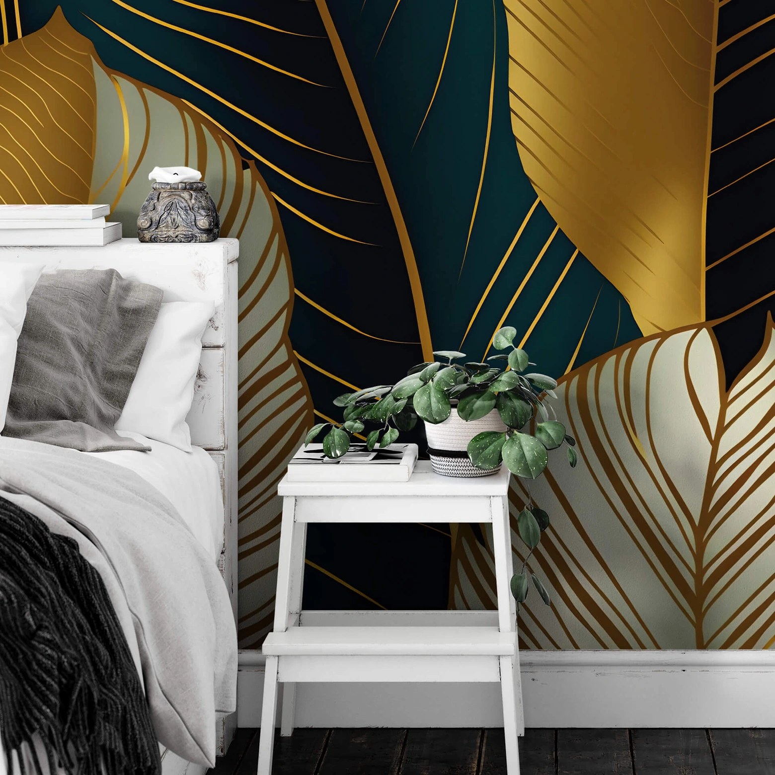 Fotobehang Gouden Palmbladeren | wall-art.nl