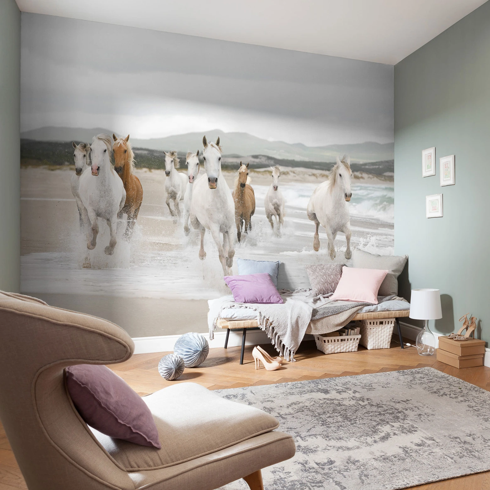 Fotobehang Papierbehang White Horses | wall-art.nl