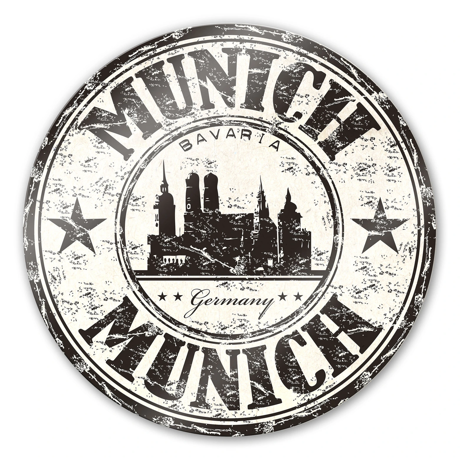 Glasbild Poststempel München - rund | wall-art.de