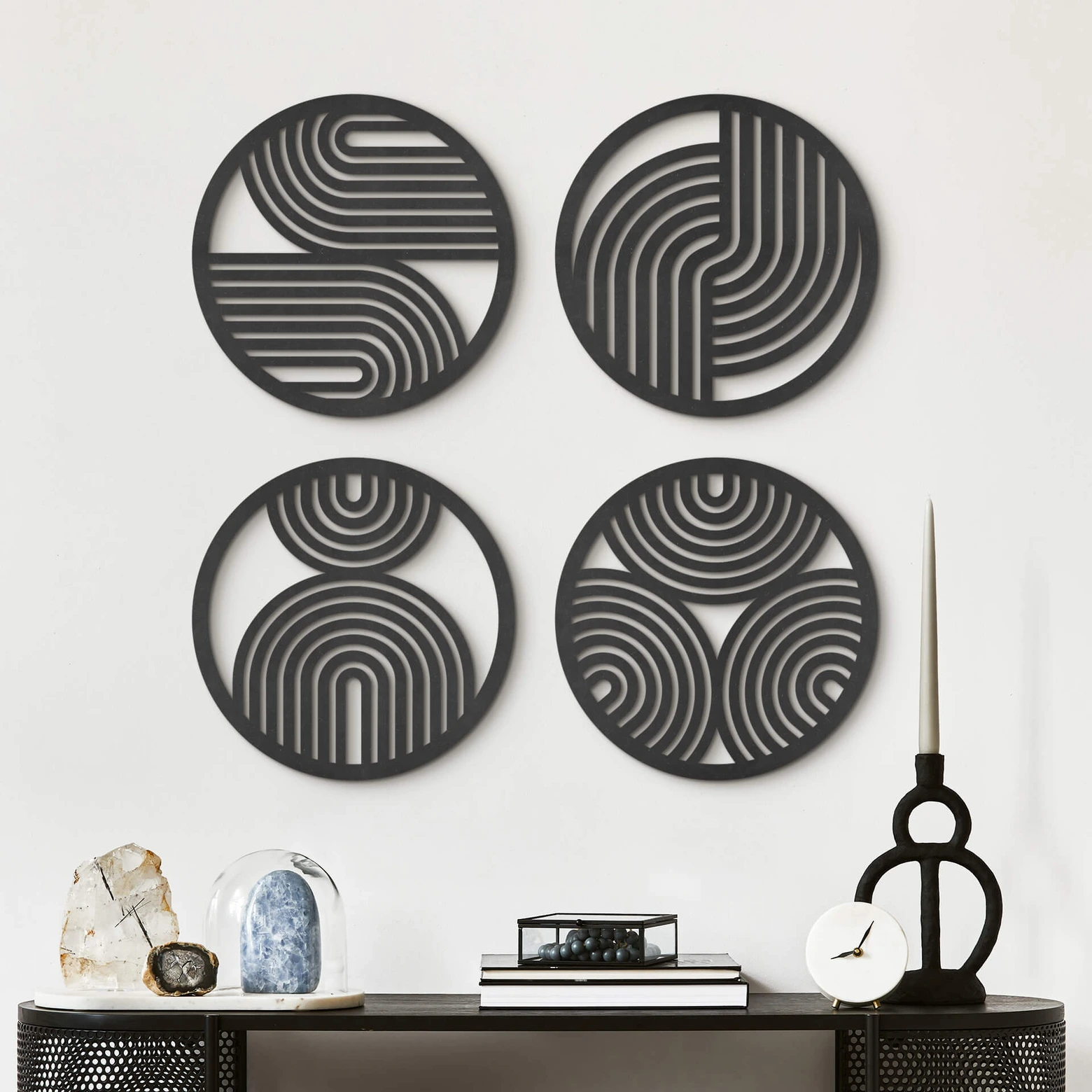 MDF-Deko Boho Regenbogen - runde geometrische Kunst (4er-Set) | wall-art.de