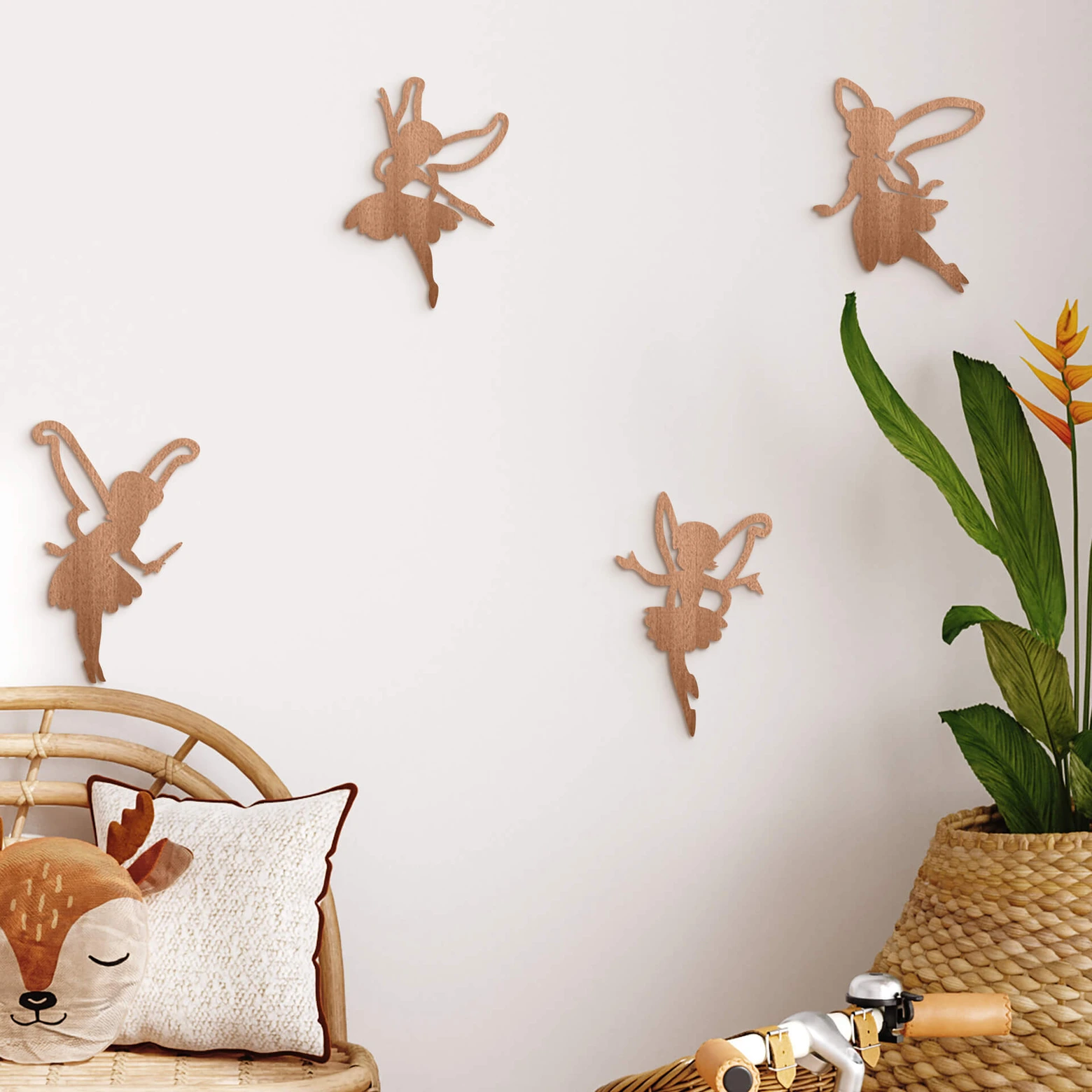 Mädchenzimmer Holzdeko Feen - Mahagoni (4-teilig) | wall-art.de