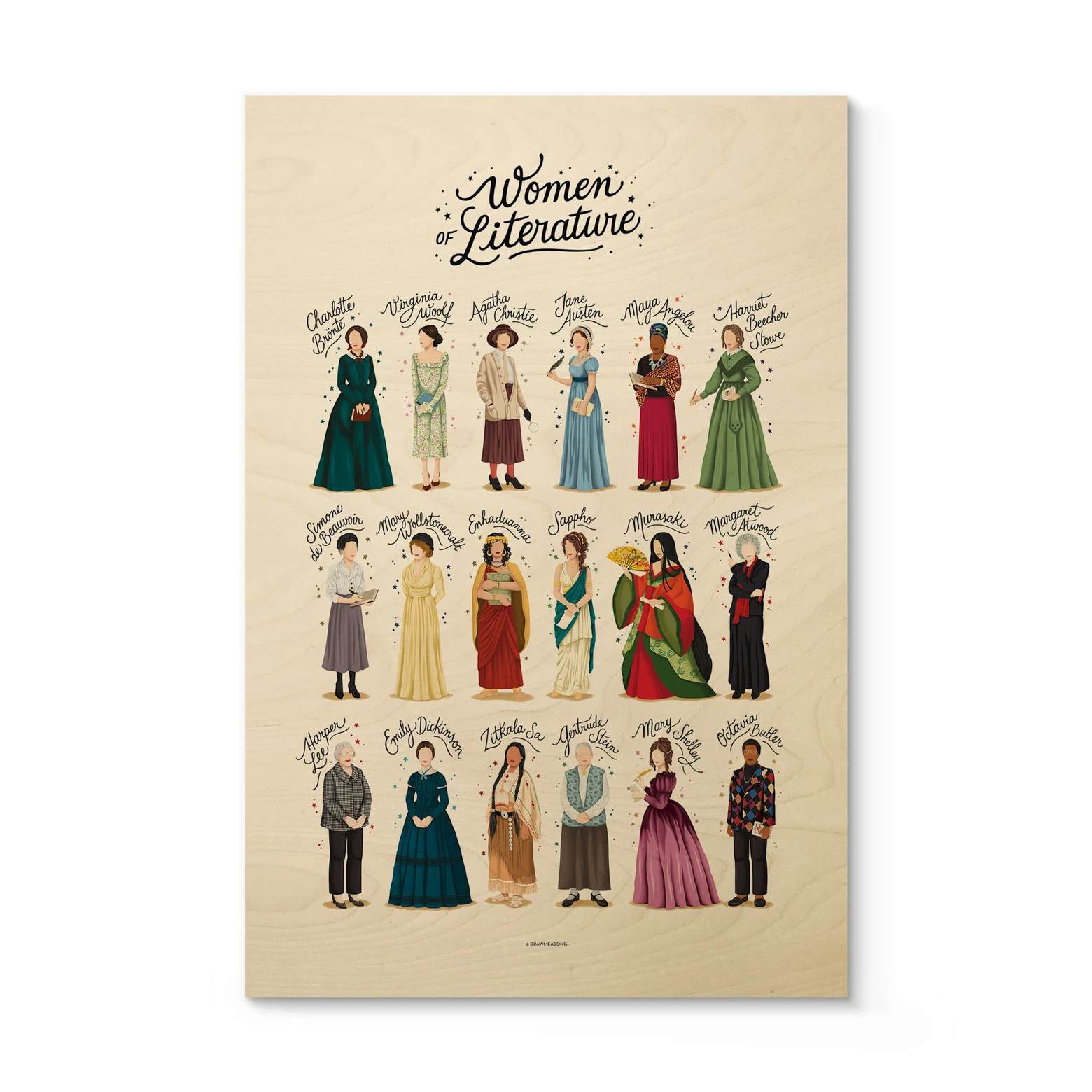 Houten Poster Beroemde vrouwen uit de literatuur - Tohmé | wall-art.nl