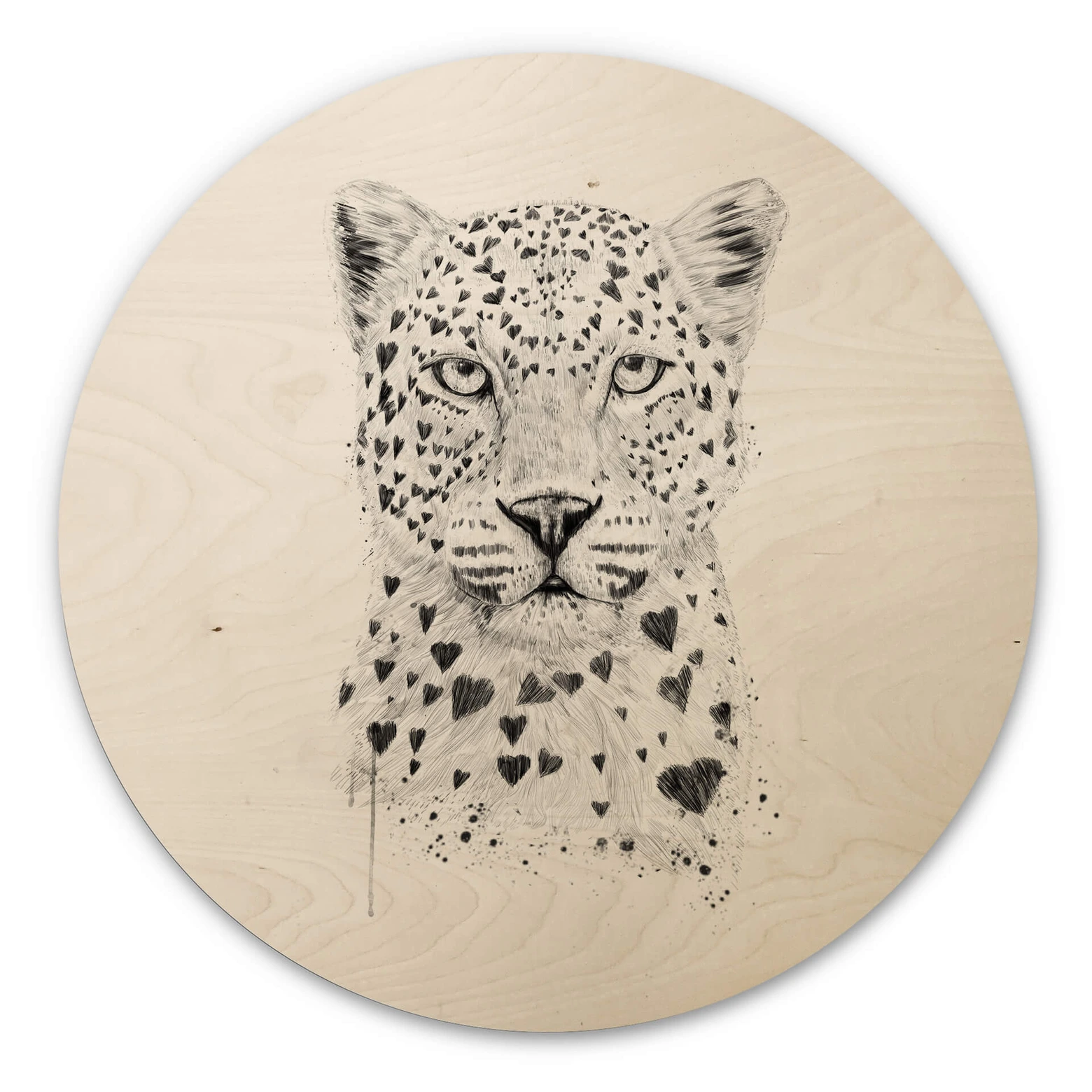 Holzbild Solti - Liebevoller Leopard - Rund | wall-art.de