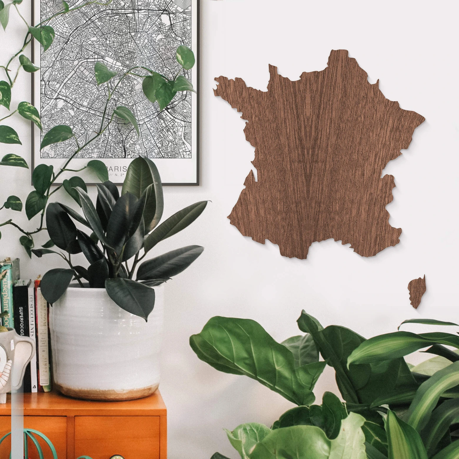 Décoration en bois acajou - Carte de France | wall-art.fr