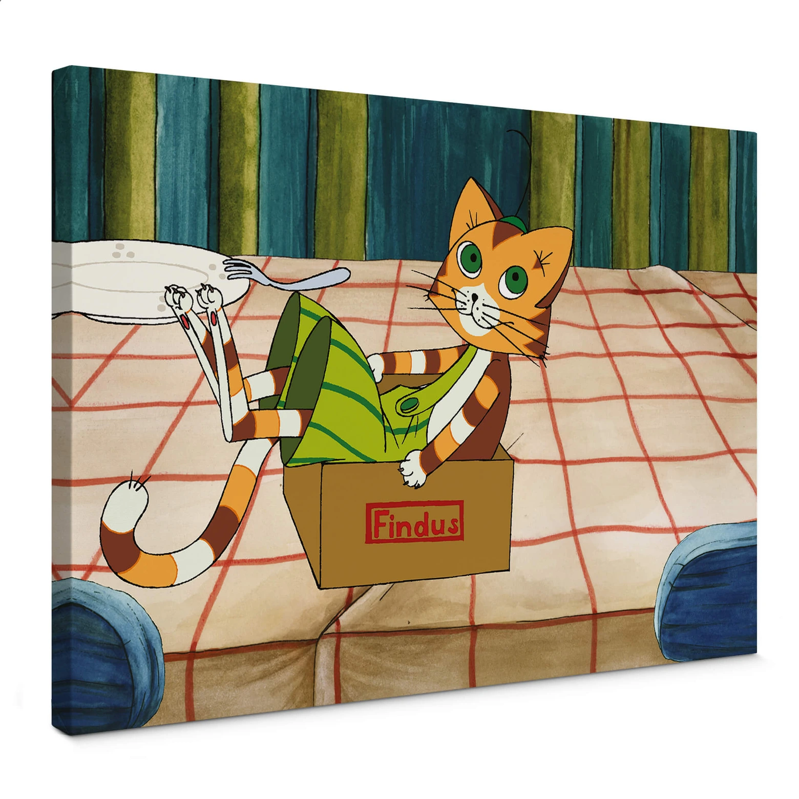 Leinwanddruck Findus und seine Kiste - Pettersson und Findus | wall-art.de