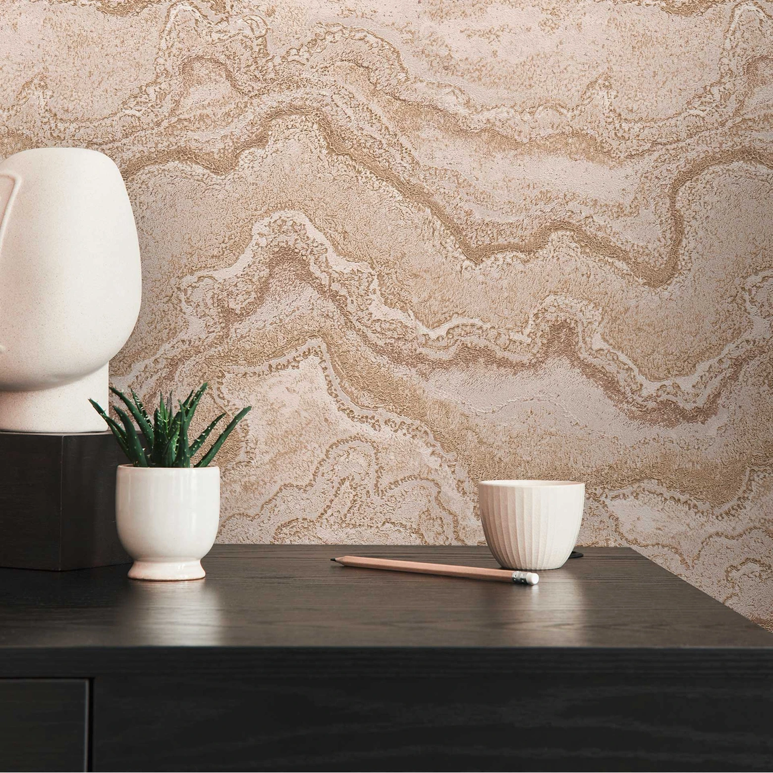 Vliesbehang marmerlook beige zand goud - behang met ...