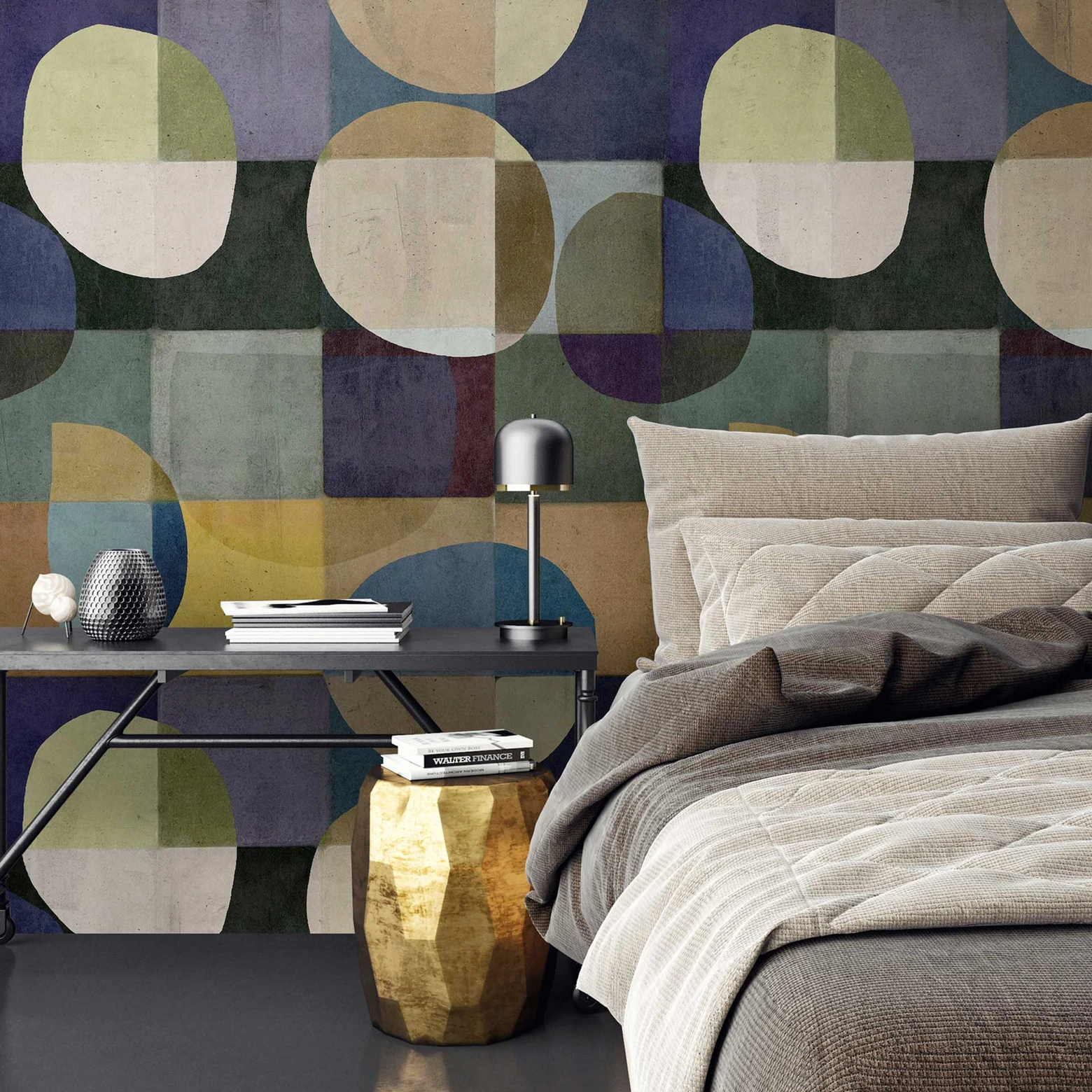 Retro cirkelpatroon behang in aardetinten - vliesbehang met vintage ...