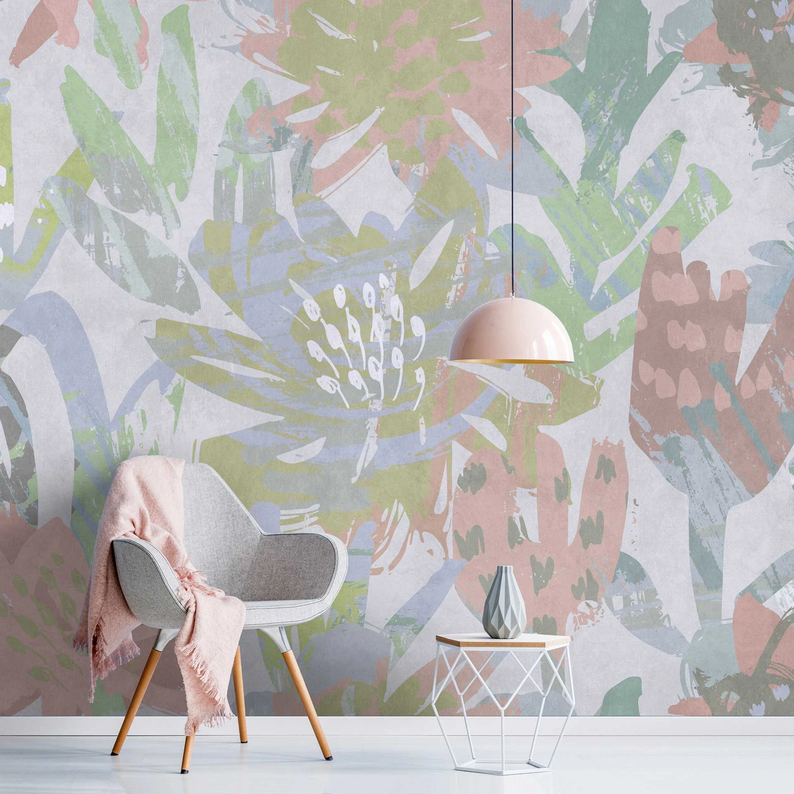 Abstract gebloemd behang in pastelkleuren - vliesbehang met ...