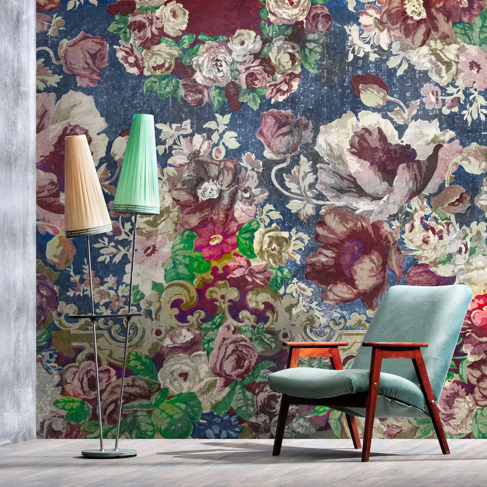 barok bloemen behang in koningsblauw - weelderig aquarel patroon | wall ...