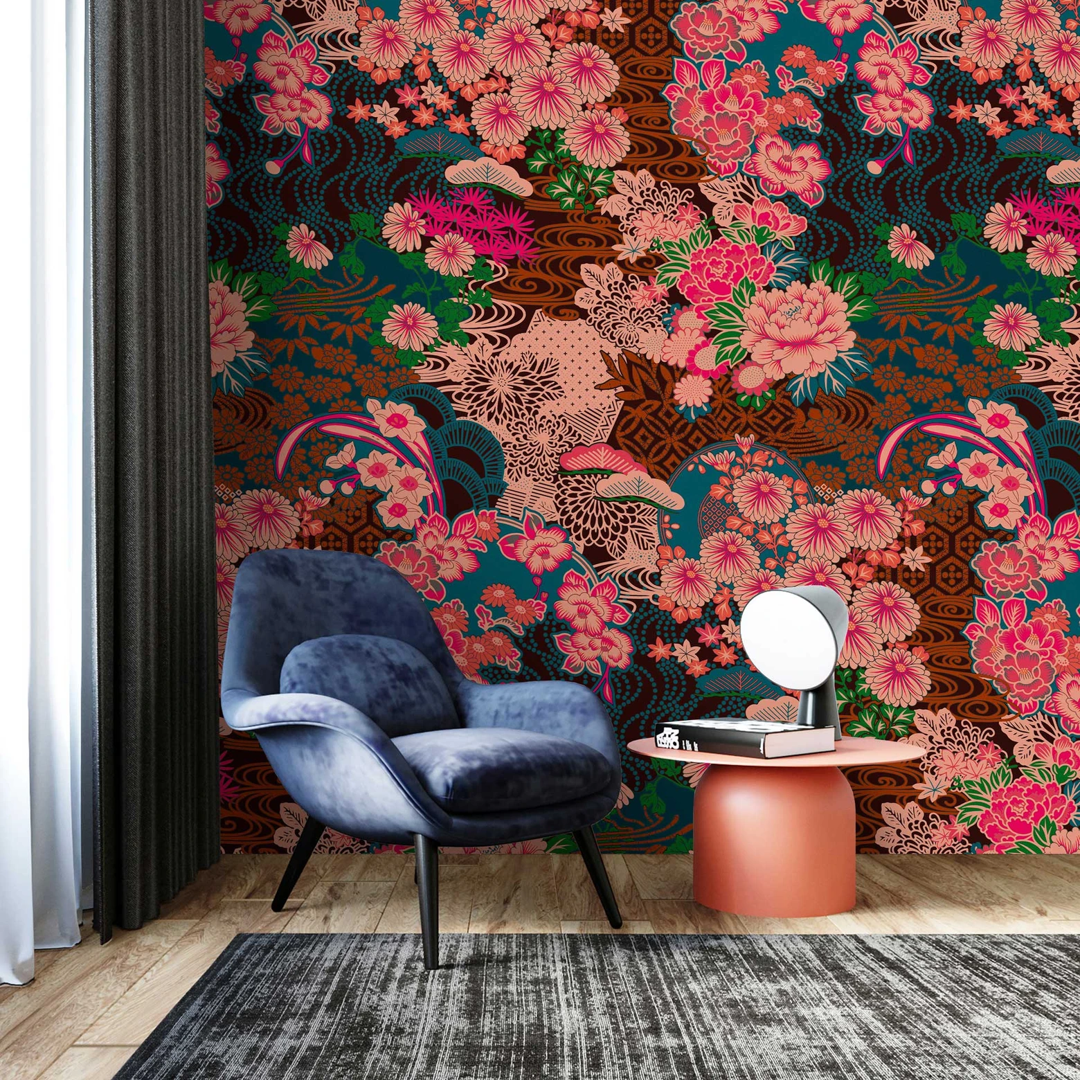 Bloemenpatroon behang - roze bloesems op bloemetjesbehang - vliesbehang ...