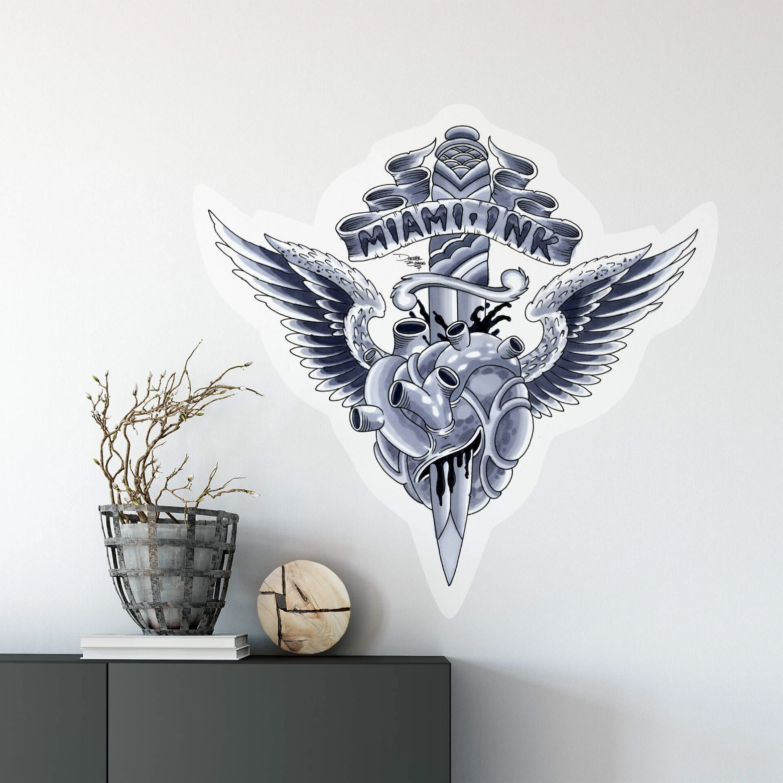 Muursticker Miami Ink - Hart met een Dolk | wall-art.nl