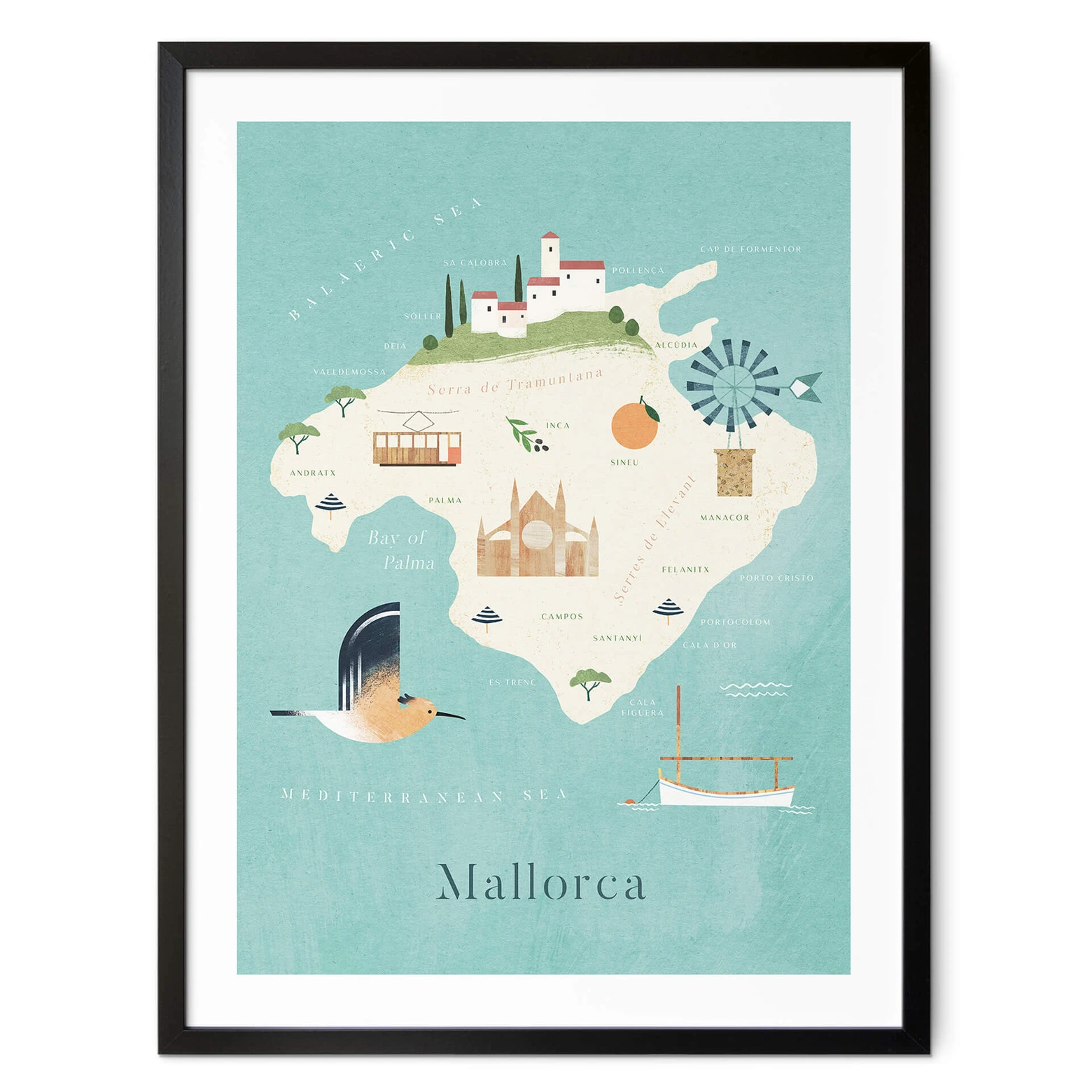 Poster Karte von Mallorca - Reiseposter - Rivers | wall-art.de