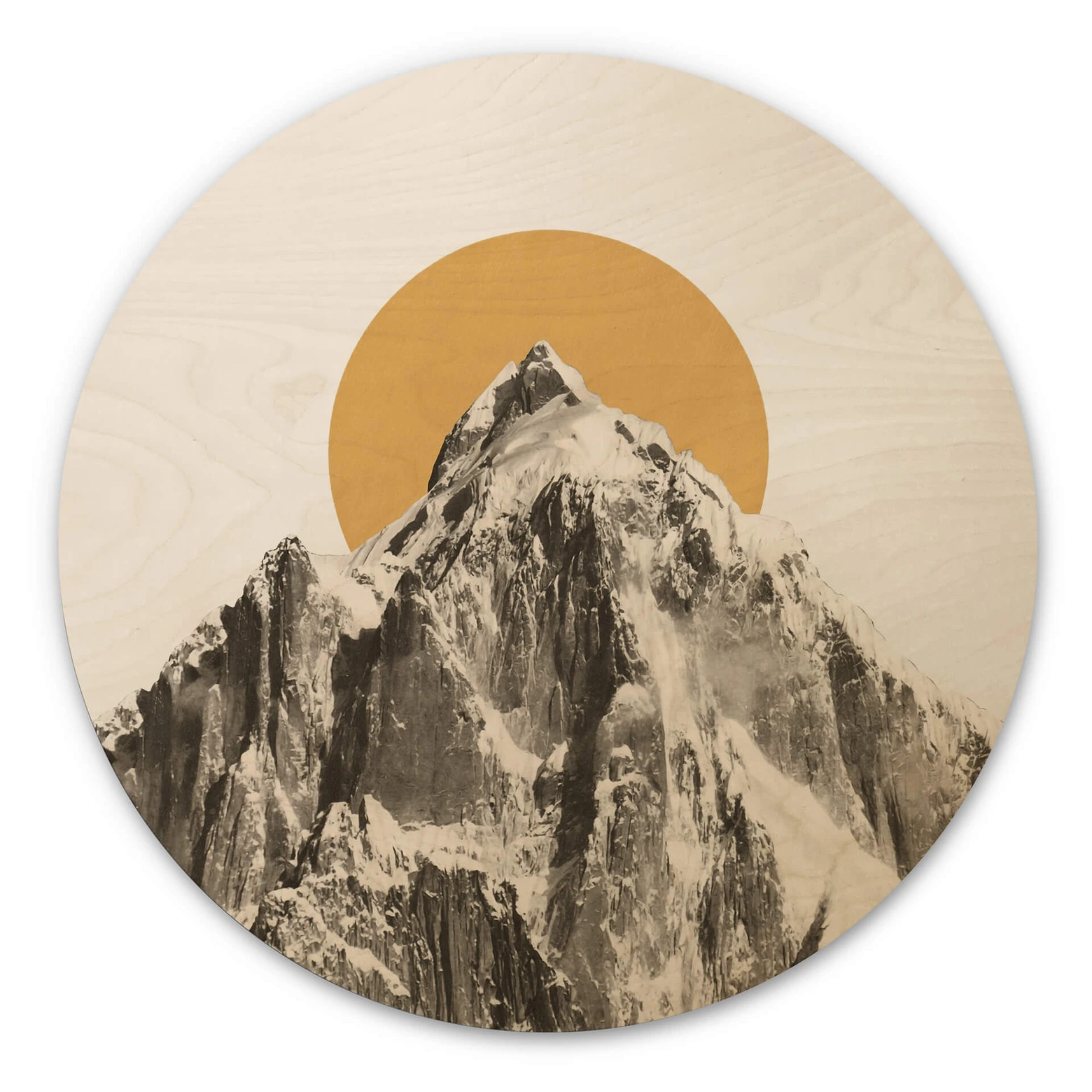 Holzbild Sonne hinter Berg - Bodart- Rund | wall-art.de