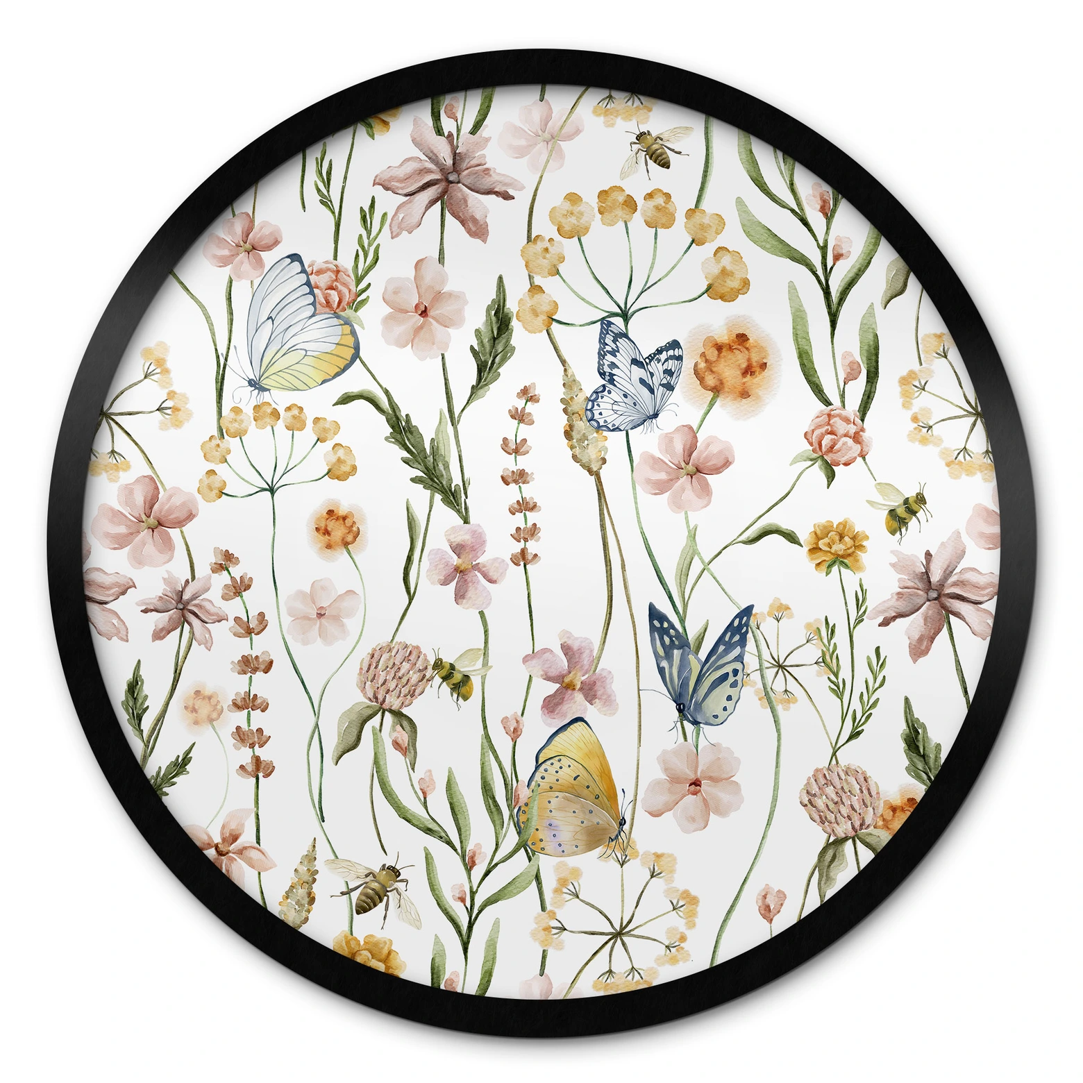 Poster Frühlingswiese mit Schmetterlingen - UN Designs - Rund | wall-art.de