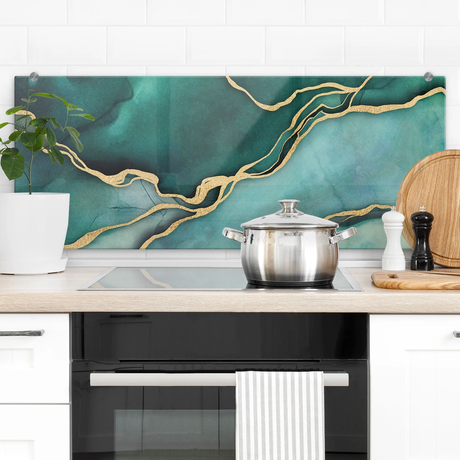Kitchen Splashback Marble in gold-green - Haase | wall-art.com