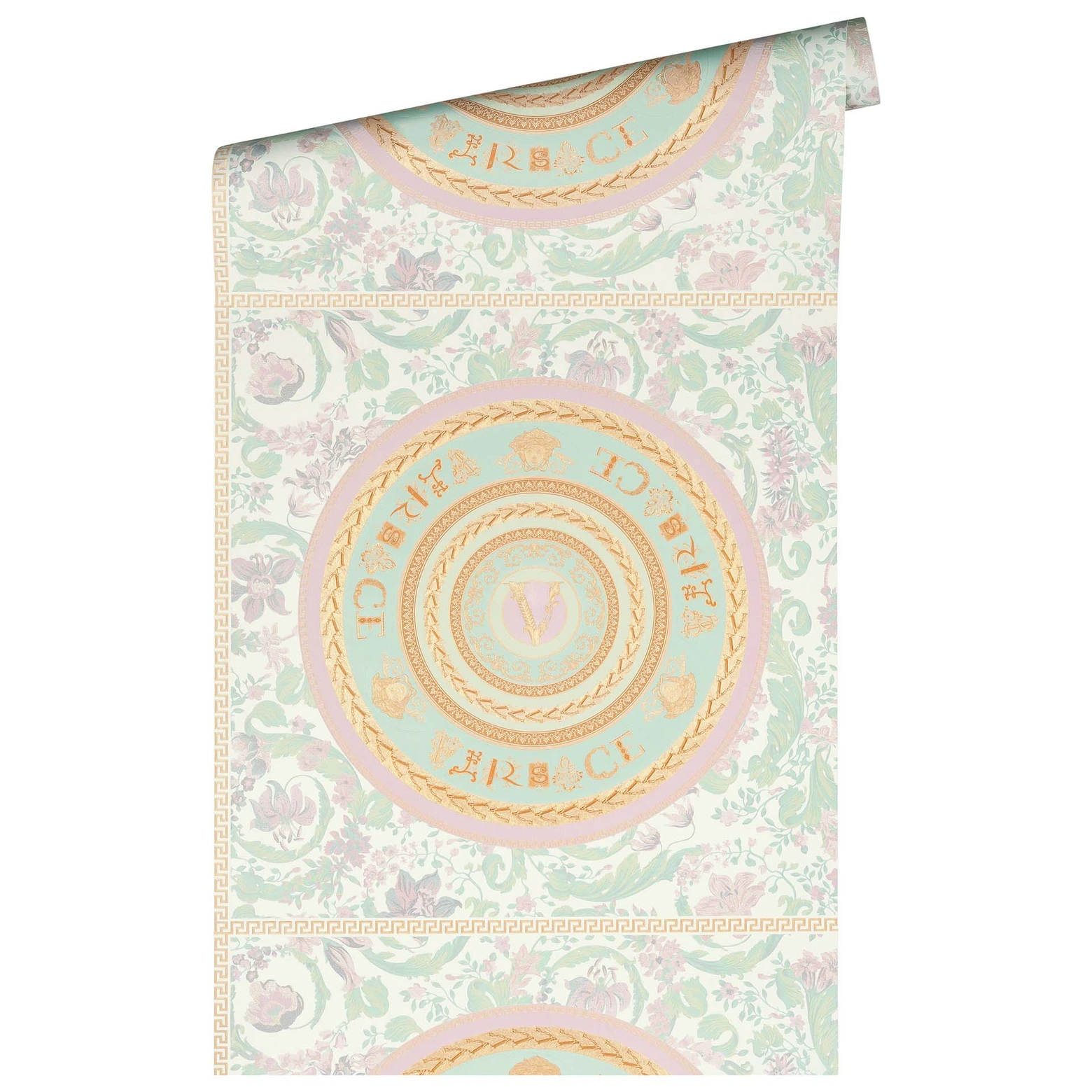 Versace Home Luxe Behang Bloemen Mint Roze | wall-art.nl