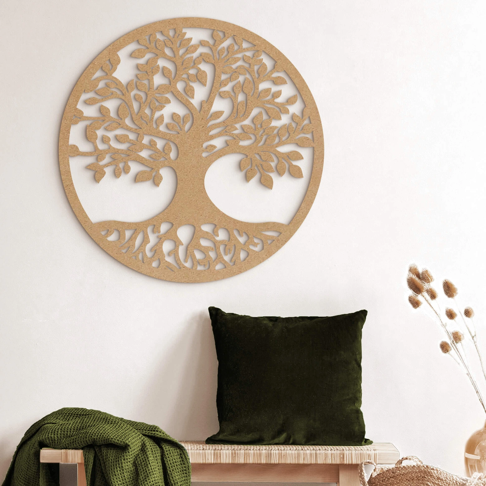 Runde Holzdeko Baum mit Wurzeln - MDF Natur | wall-art.de