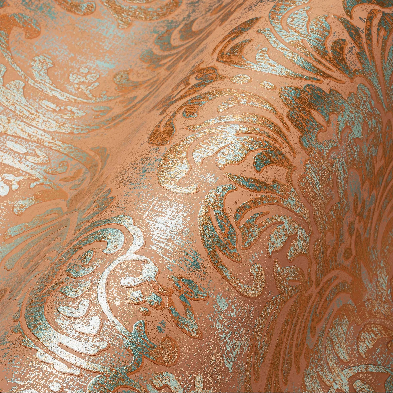 Barok behang oranje - vintage klassiek vliesbehang met ornamenten ...