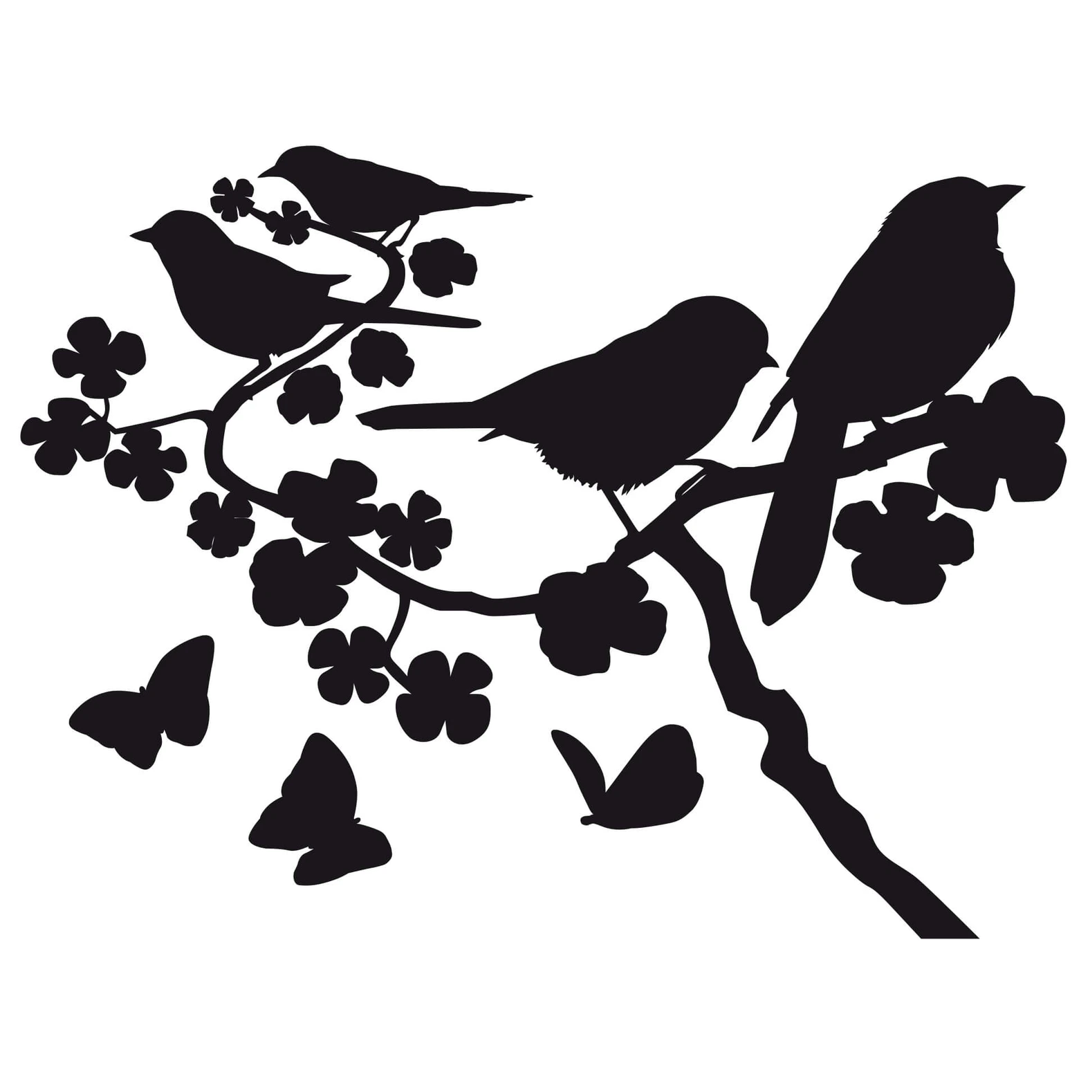 Zweig mit Spatzen - elegante Wandaufkleber Deko | wall-art.de