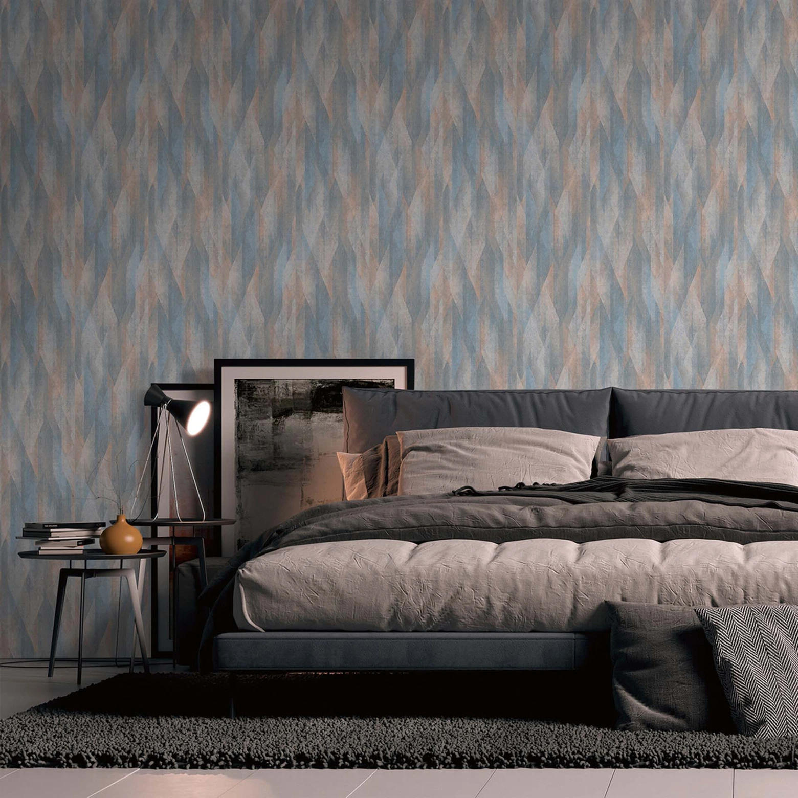 scandinavisch behang blauw beige - grafisch patroon vliesbehang voor ...