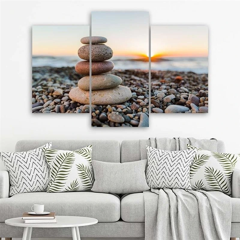 Leinwandbild 3-teilig, Stein Meer Strand Zen | wall-art.de