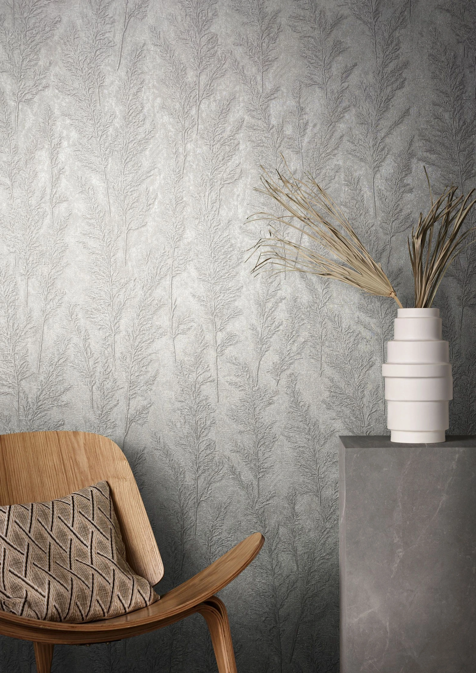 bloemen behang, vliesbehang Natural Opulence grijs | wall-art.nl