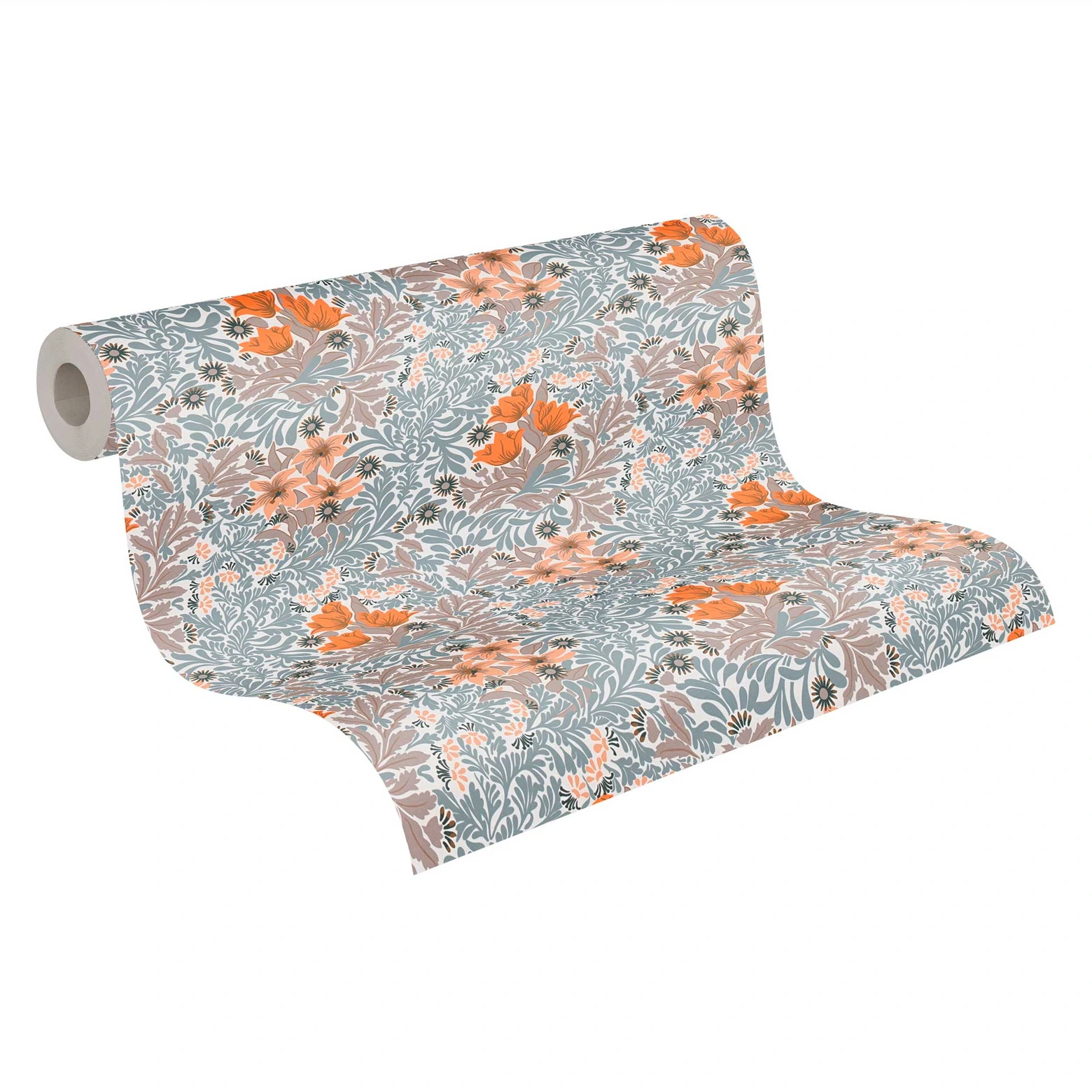 bloemen patroon behang oranje grijs - behang met bloemen en bladeren ...