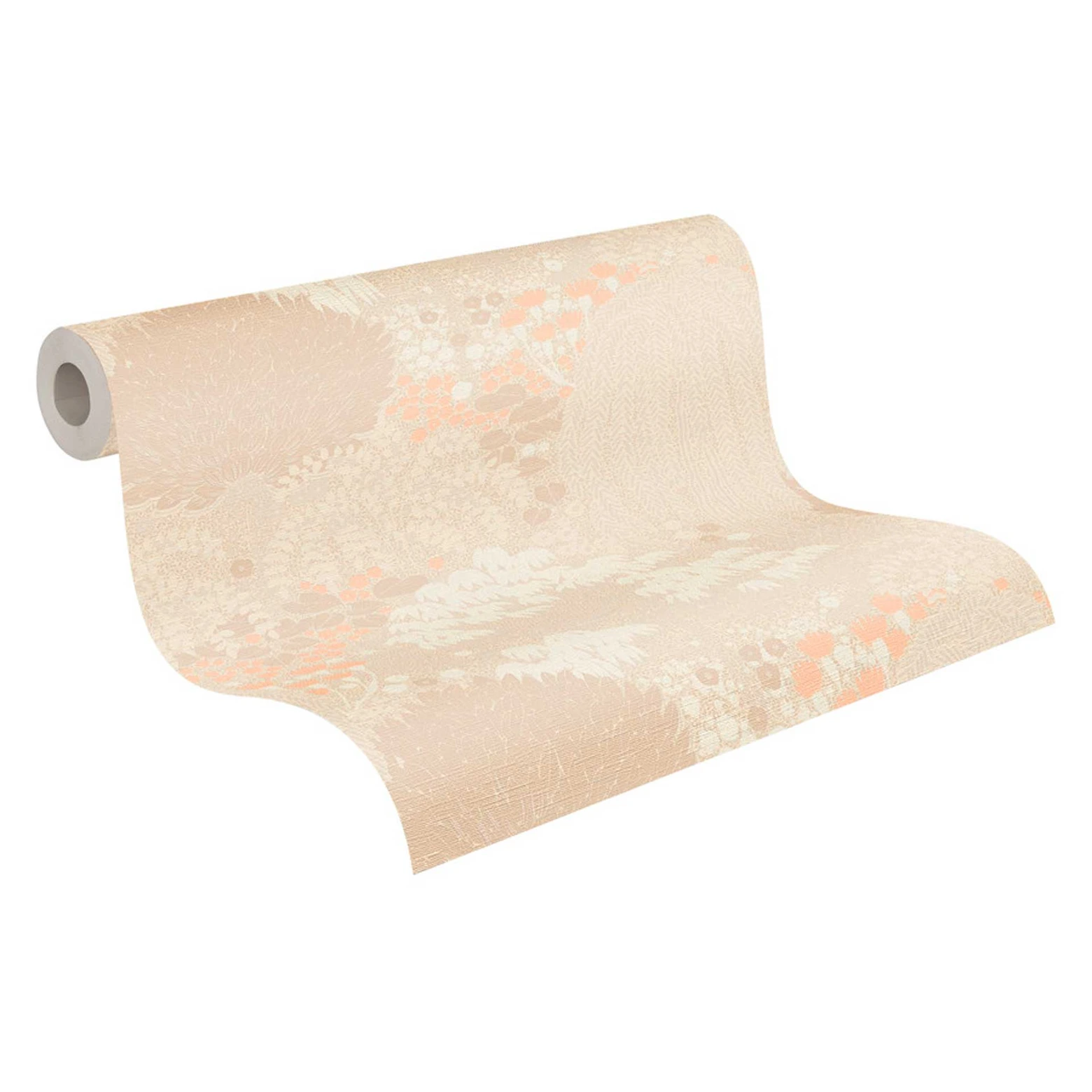 Vliestapete mit Wald-Muster Beige Creme - Tapete mit Akzenten in Orange ...