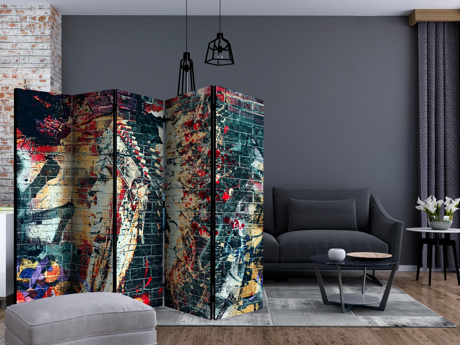 Paravent Raumteiler - Kriegerin in der Stadt , 5-teilig - 225x172 cm ...