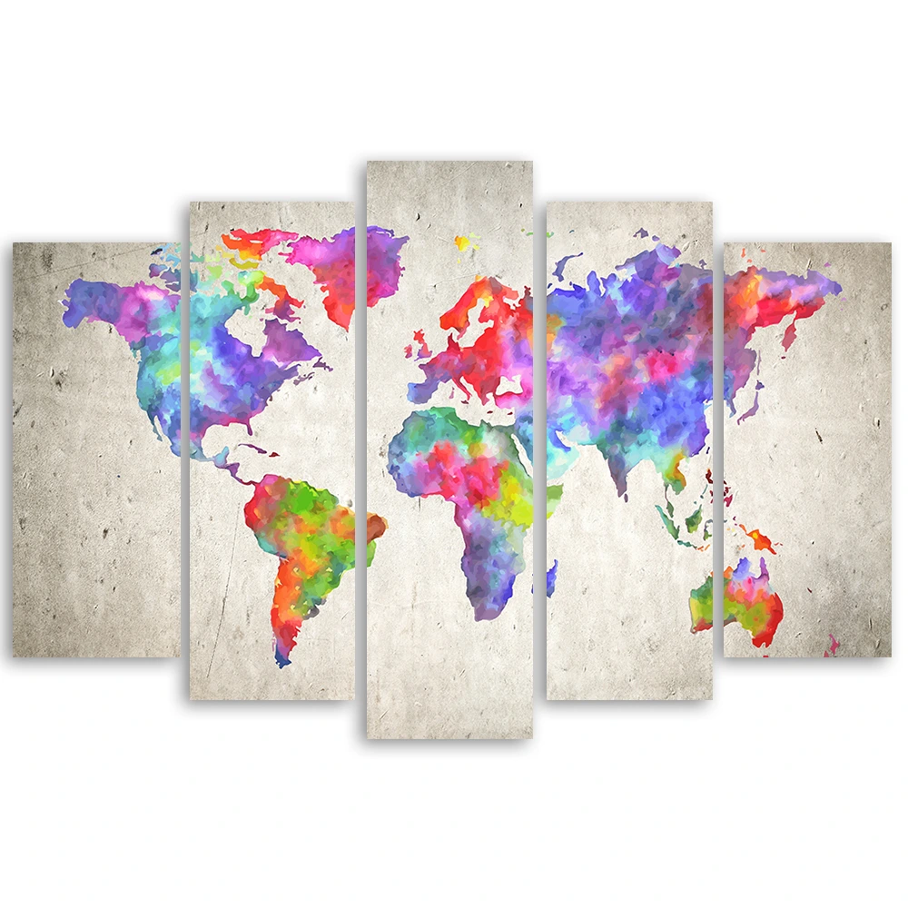 Wandbild 5-teilig, Weltkarte Bunt | wall-art.de