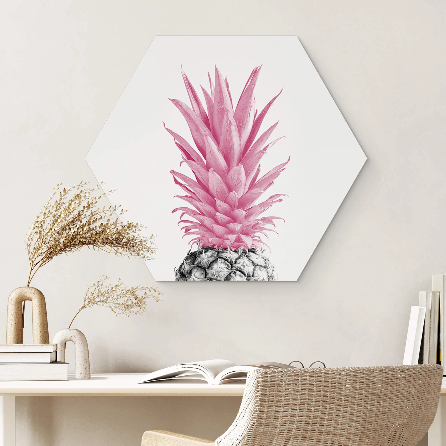 Hexagon Dibond 1X Studio - Pink Pineapple | wall-art.nl