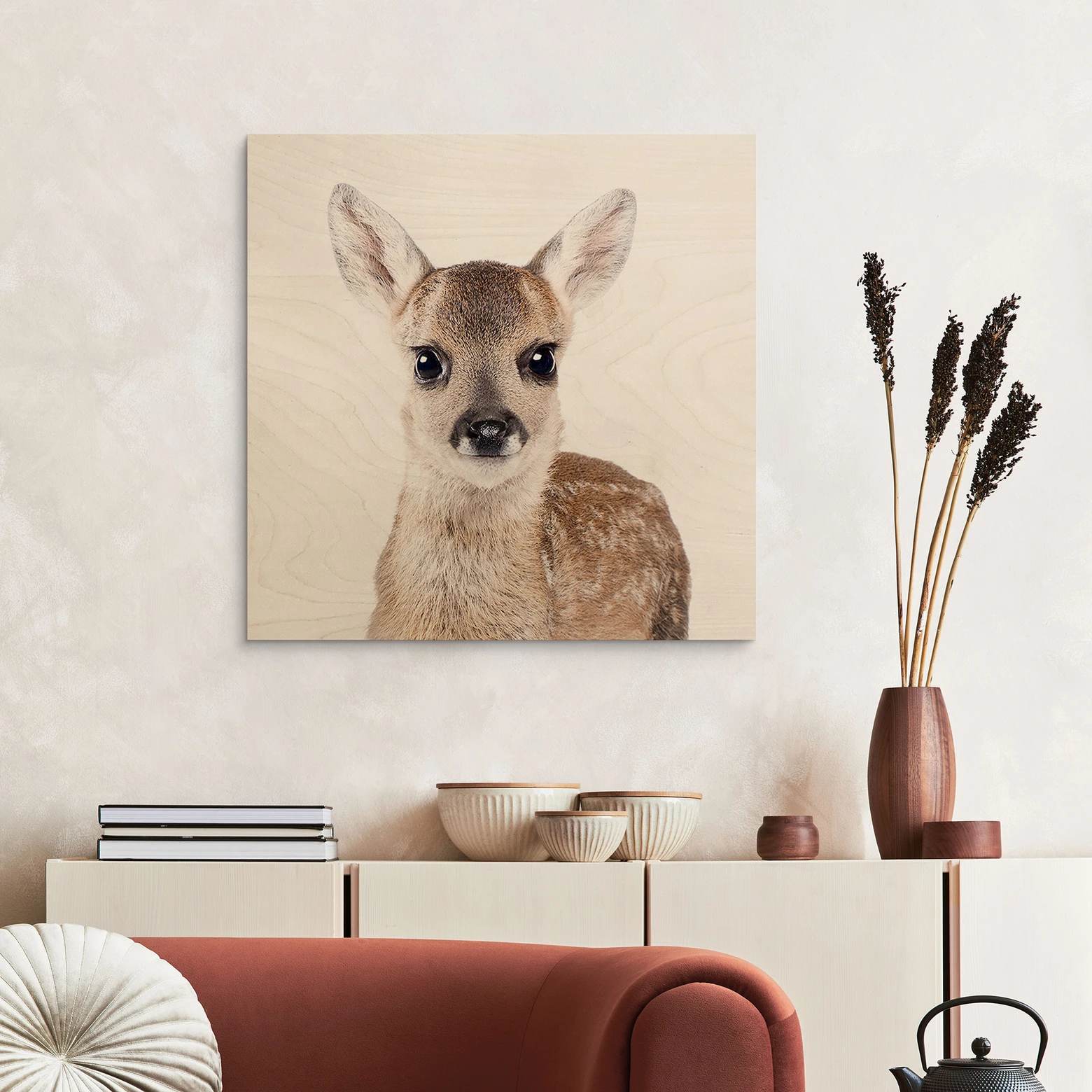 Holzbild Rehkitz - Quadratisch - Sisi & Seb | wall-art.de