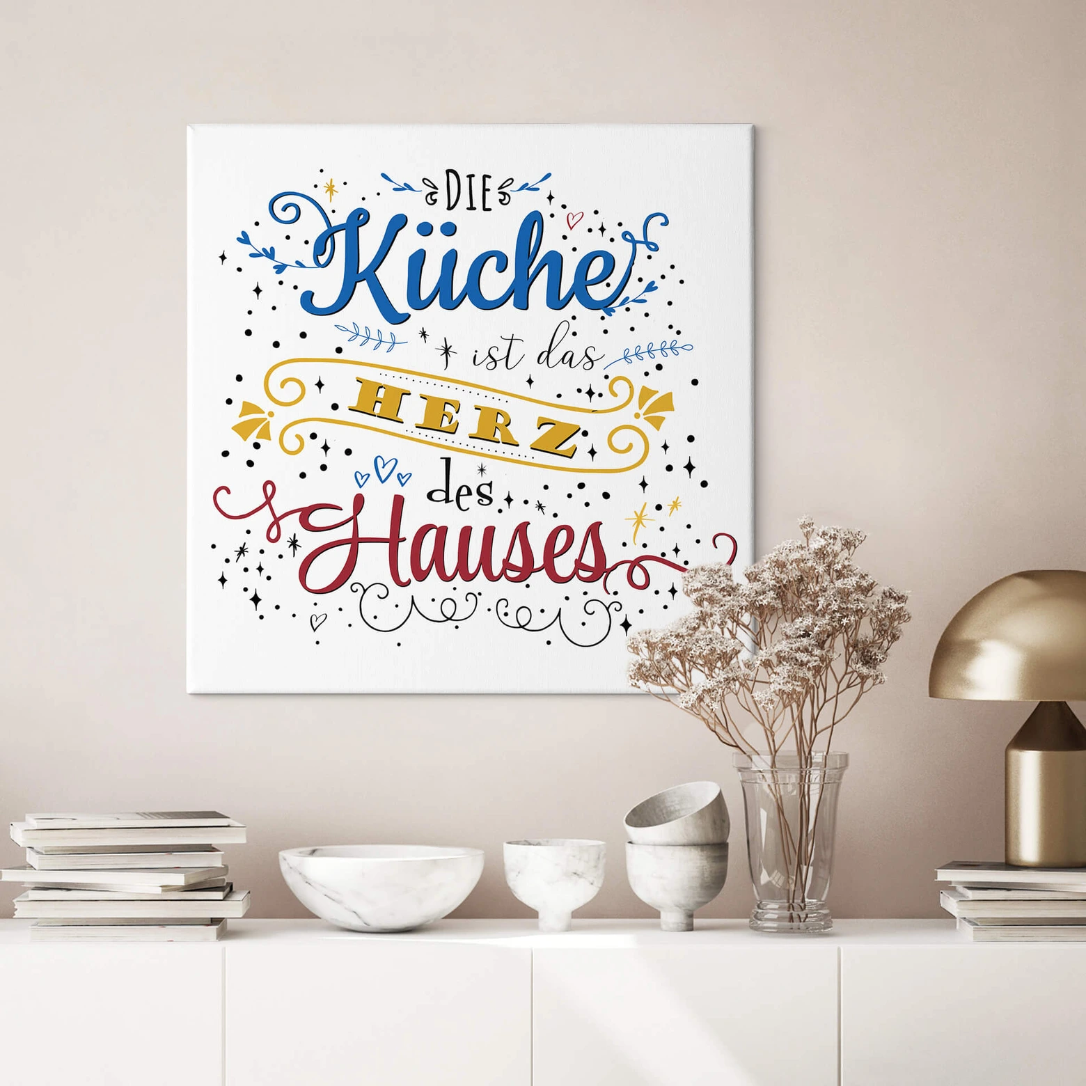 Leinwandbild Die Küche ist das Herz des Hauses - hell - Quadratisch ...