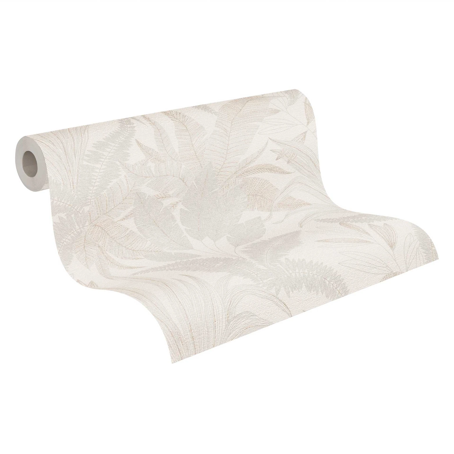 Botanisch vliesbehang in crème en wit - behang met bladmotief voor een ...