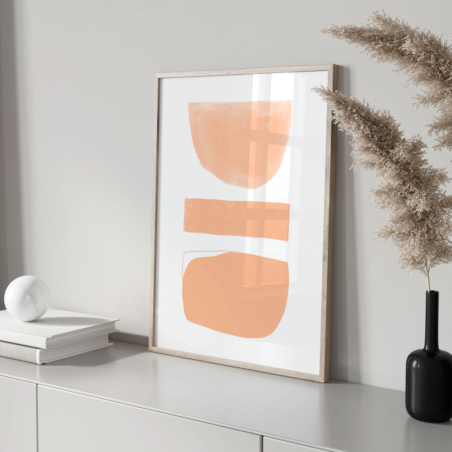 Poster Abstracte vormen in peach kleur - uplusmestudio | wall-art.nl
