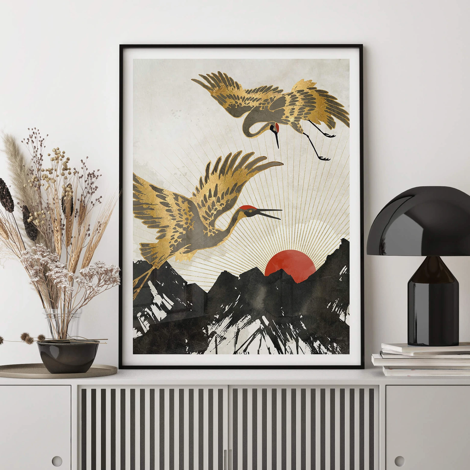 Poster SpaceFrog Designs - Gouden Kraanvogels - Japandi | wall-art.nl