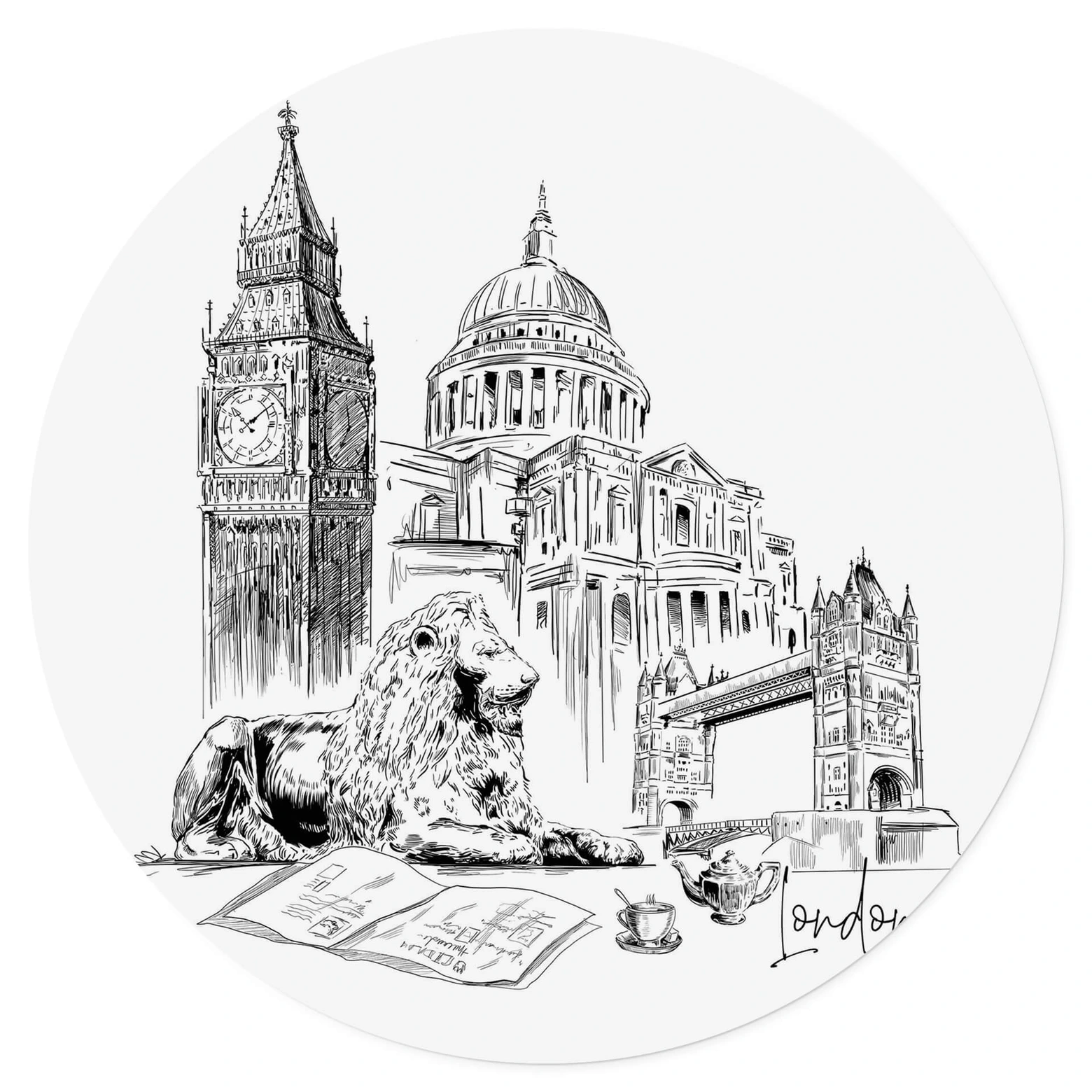 Wandsticker Wandtattoo Love your City - London - Schwarz-Weiß - Rund ...