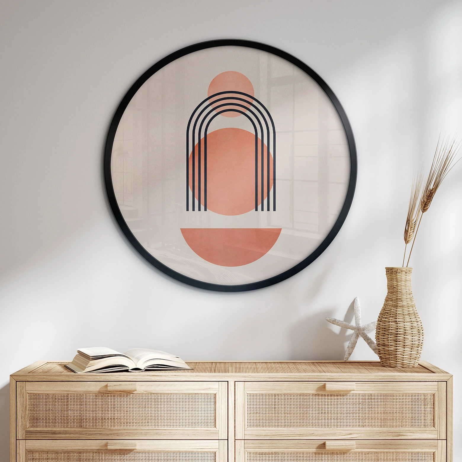 Poster Abstrakte Geometrie in Pfirsichfarben - Kubistika - Rund | wall ...