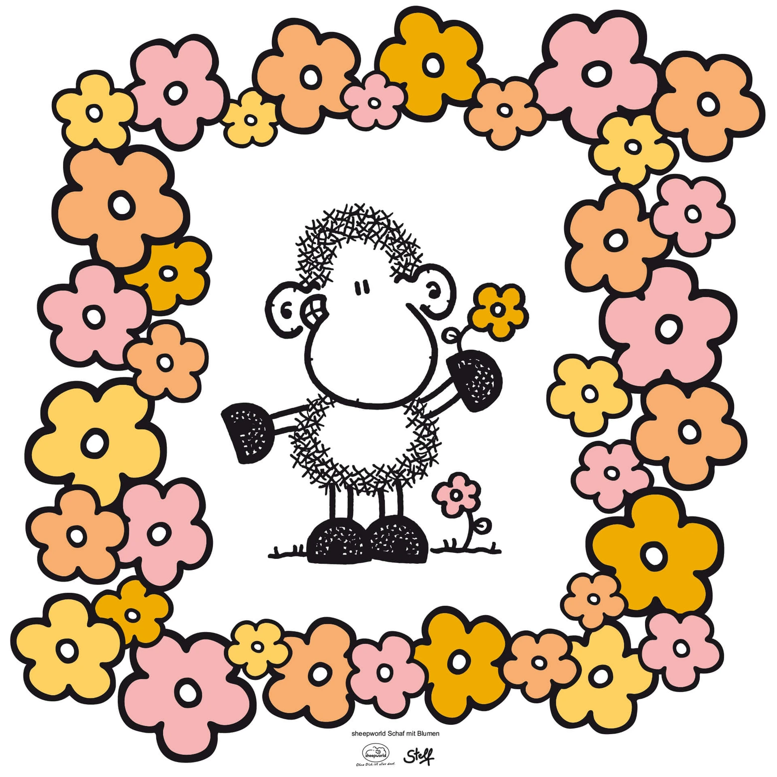 Wandtattoo sheepworld Schaf mit Blumen | wall-art.de