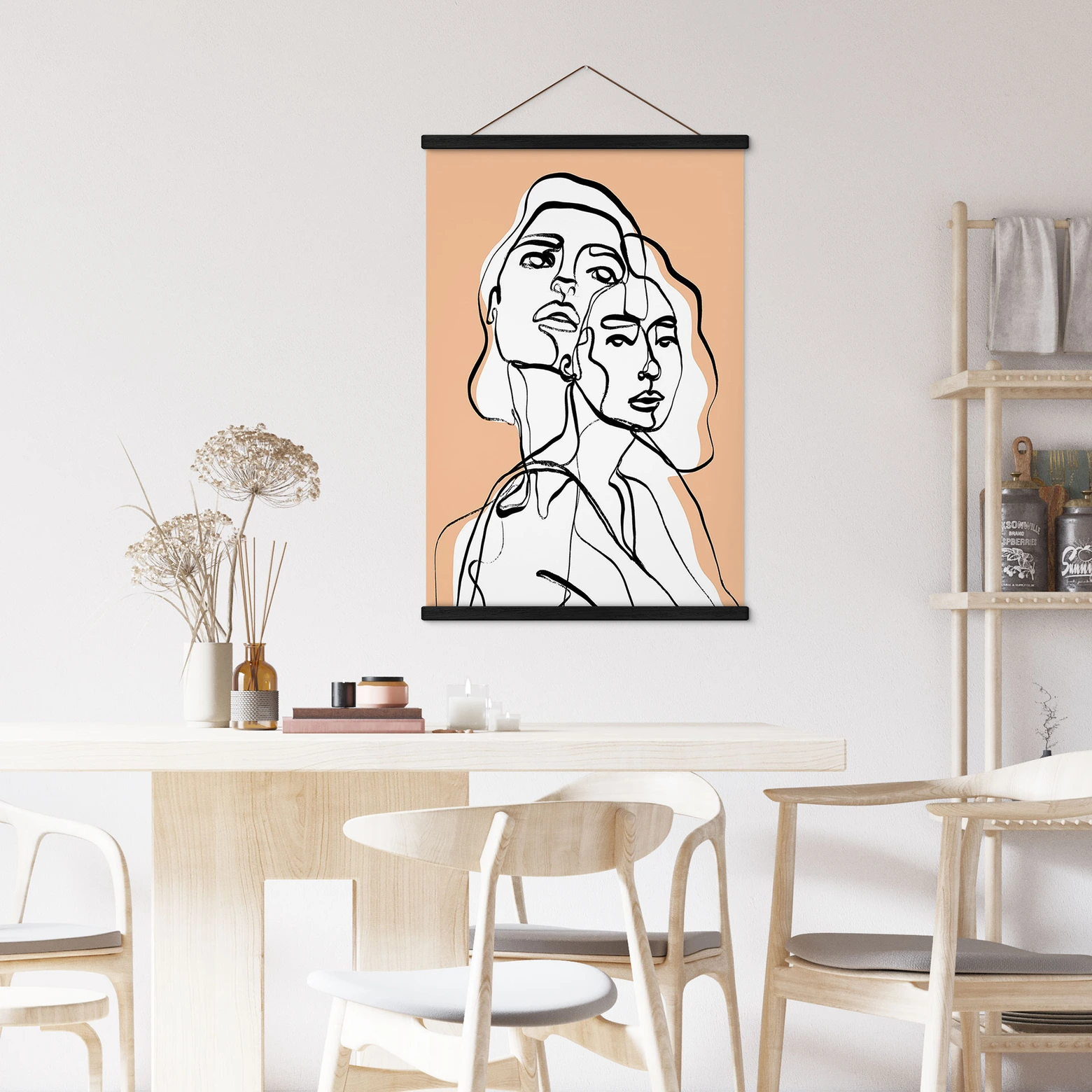 Textile poster Line Art Portrait of two women - Treechild | wall-art.com
