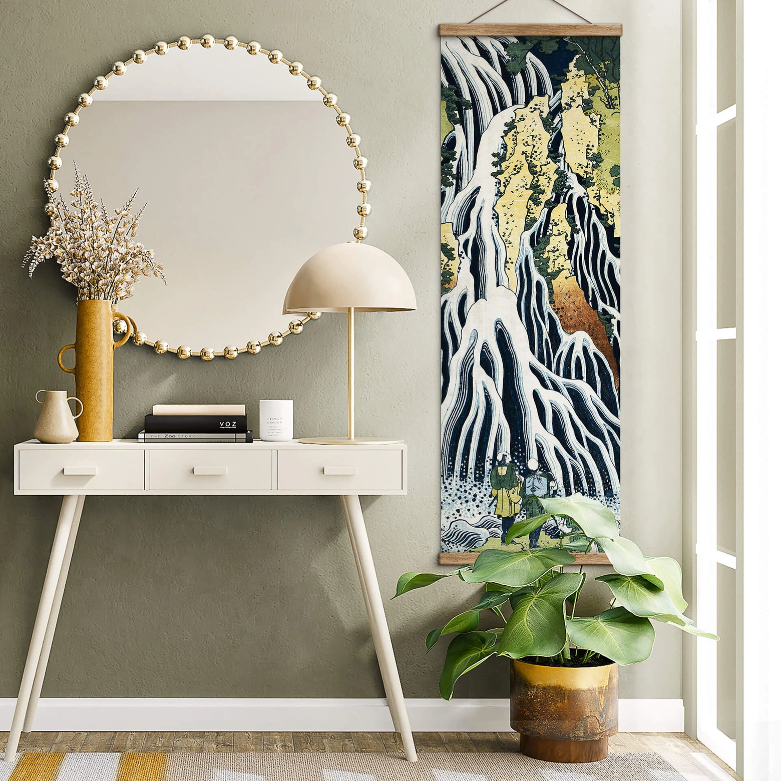 Affiche textile Hokusai - La cascade de Kirifuri - Panorama | wall-art.fr